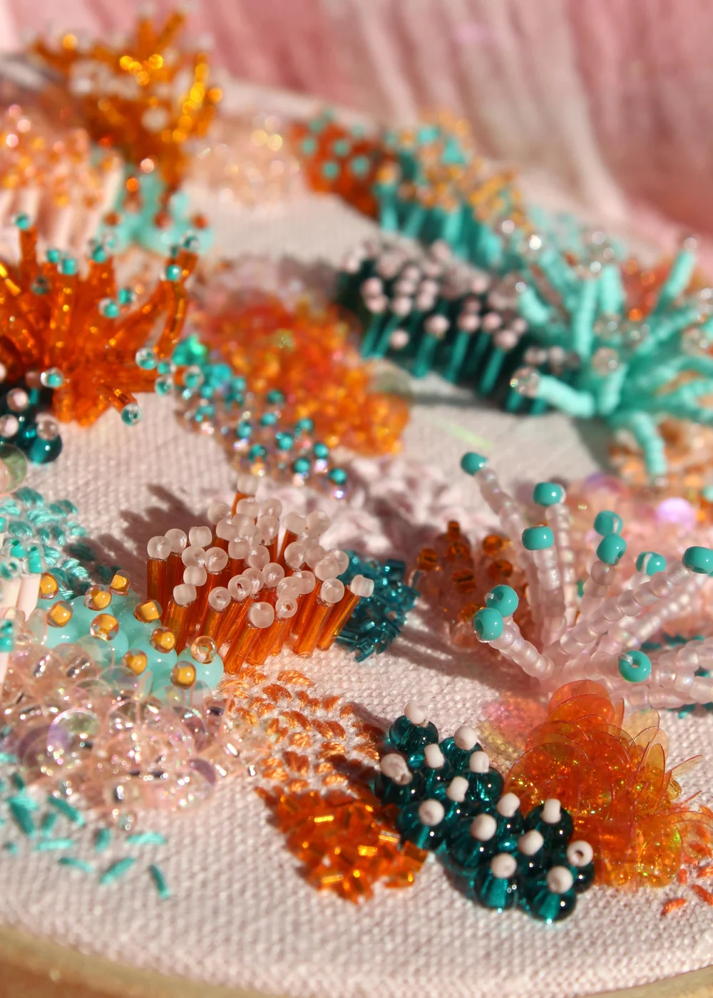 orange, 3D beaded and embroidered coral hoop — imogen melissa