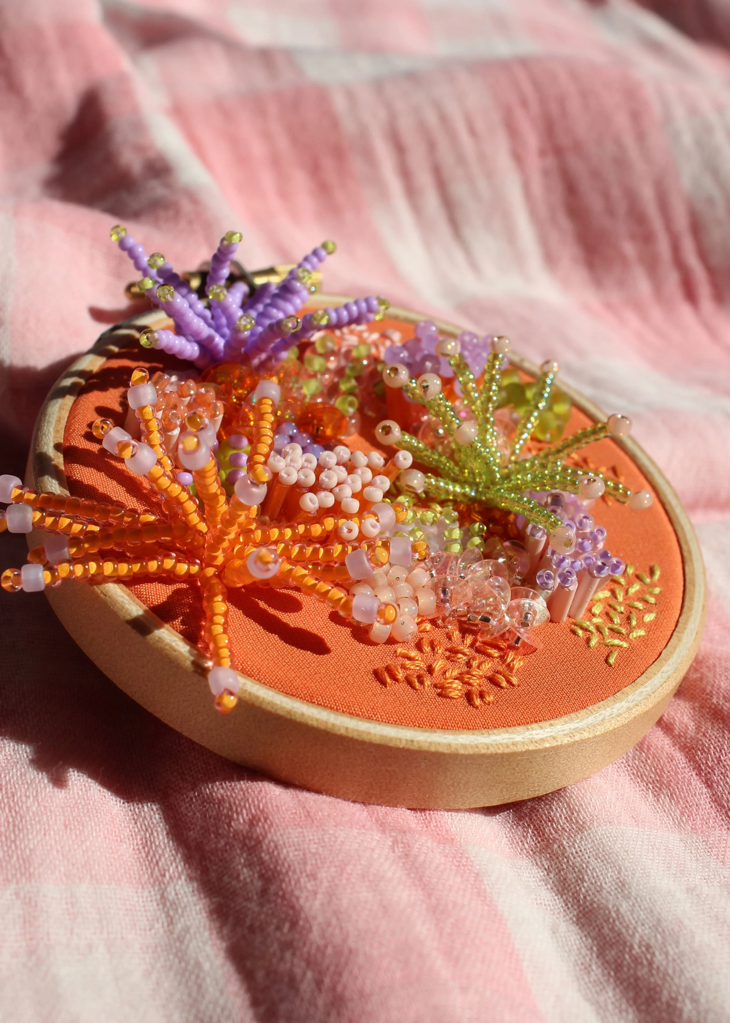 pale pink embroidered coral, 6 inch hoop — imogen melissa