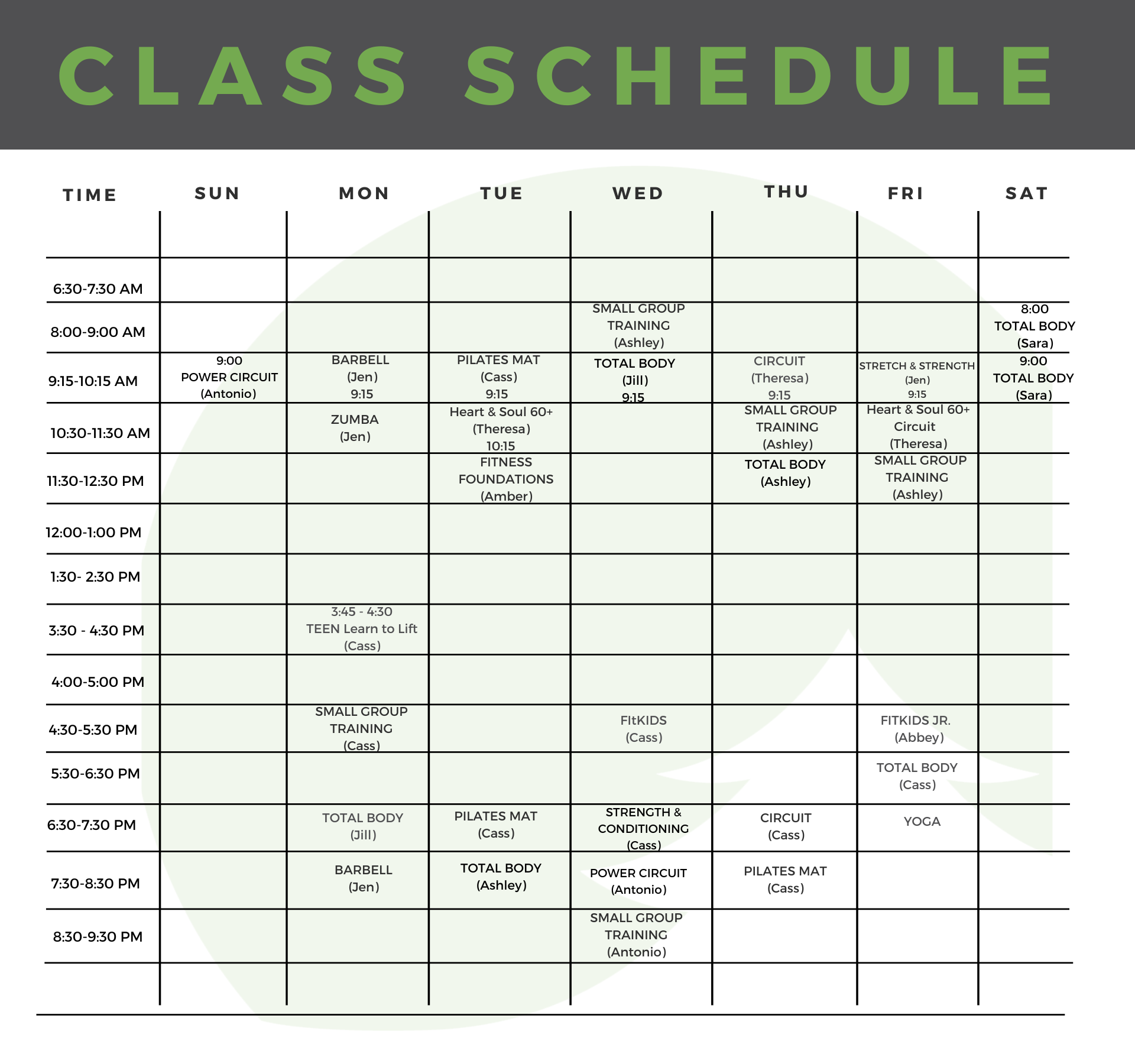 Schedule — North End Fitness