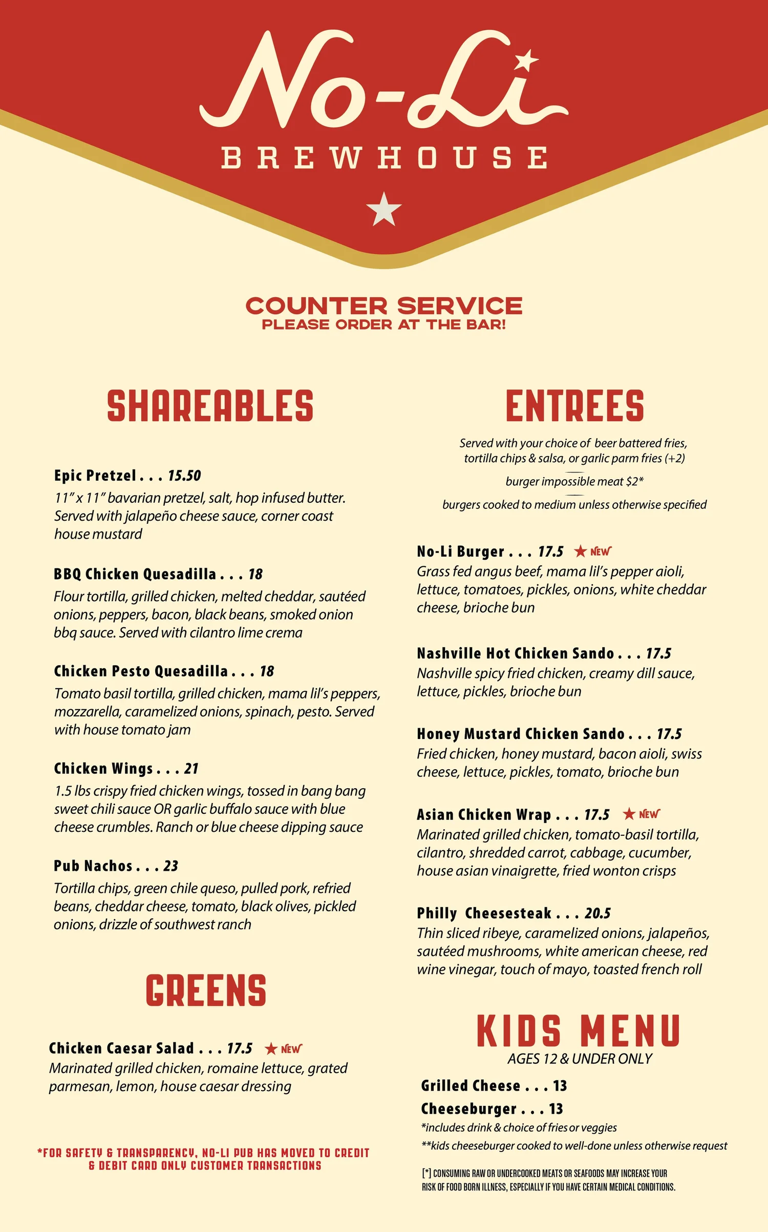 No-Li Brewhouse Menu — BREWHOUSE