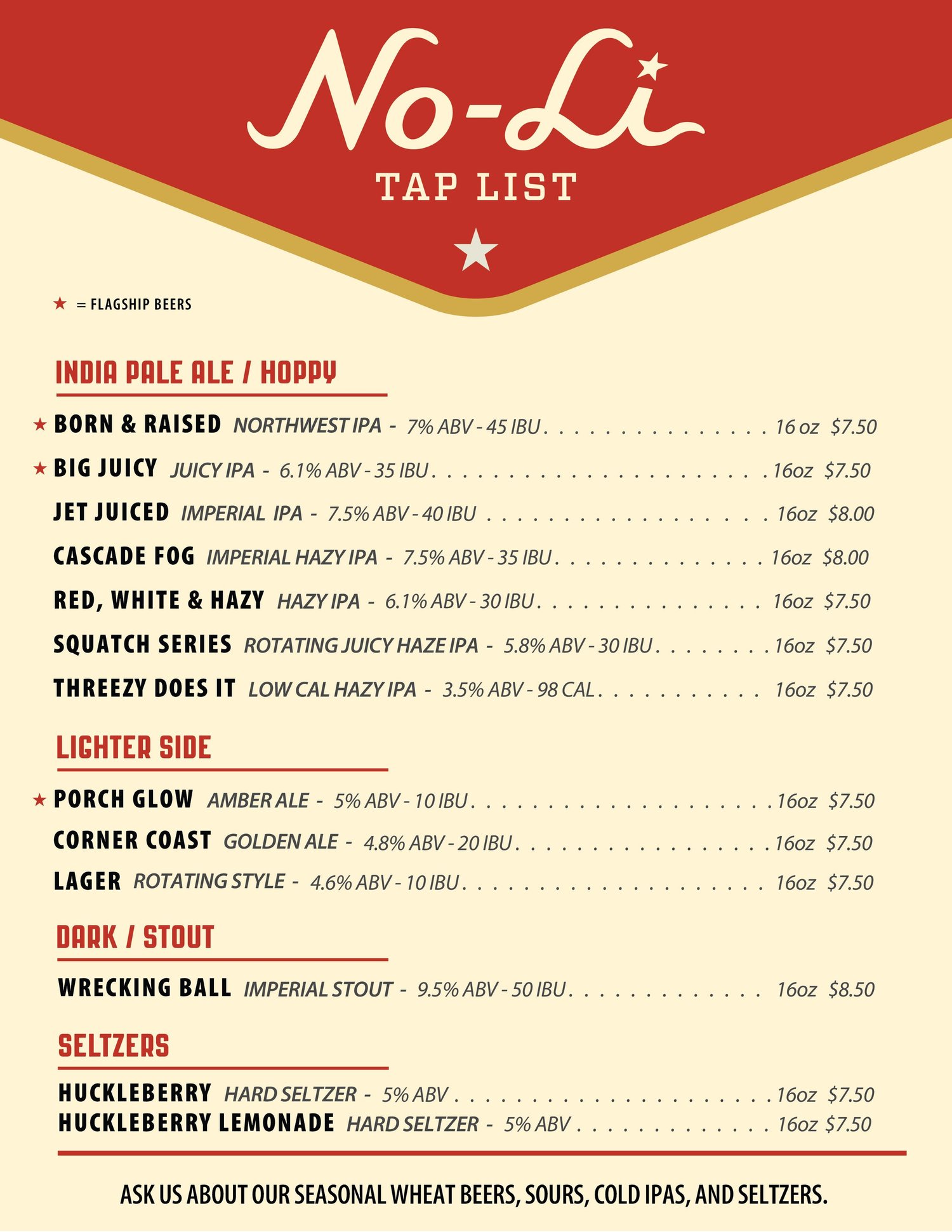 No-Li Brewhouse Menu — BREWHOUSE