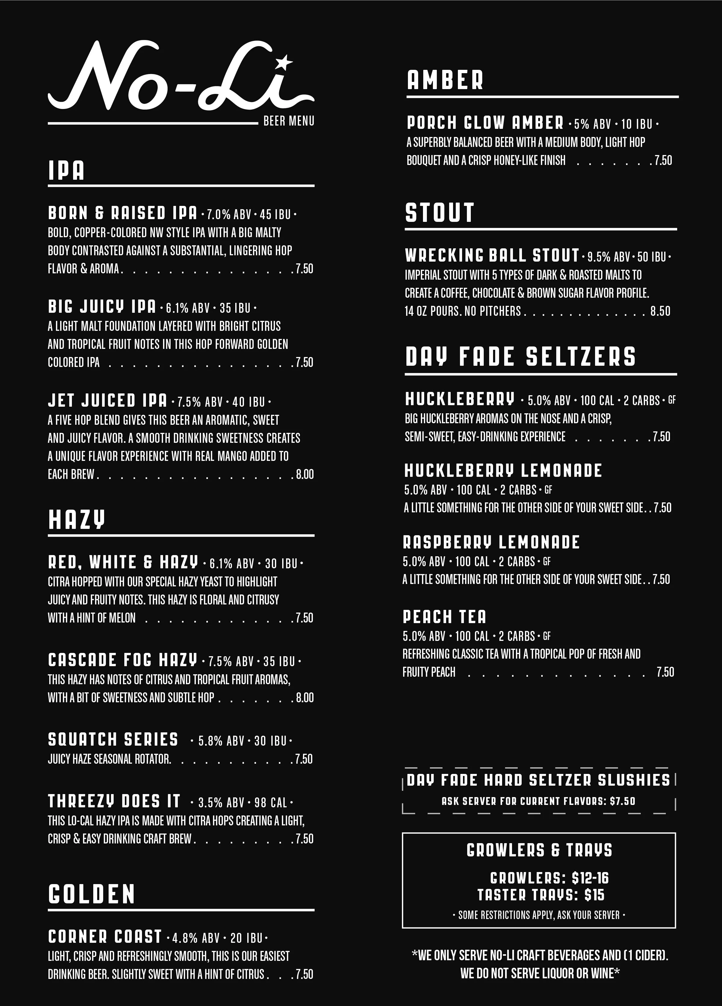 No-Li Brewhouse Menu — BREWHOUSE