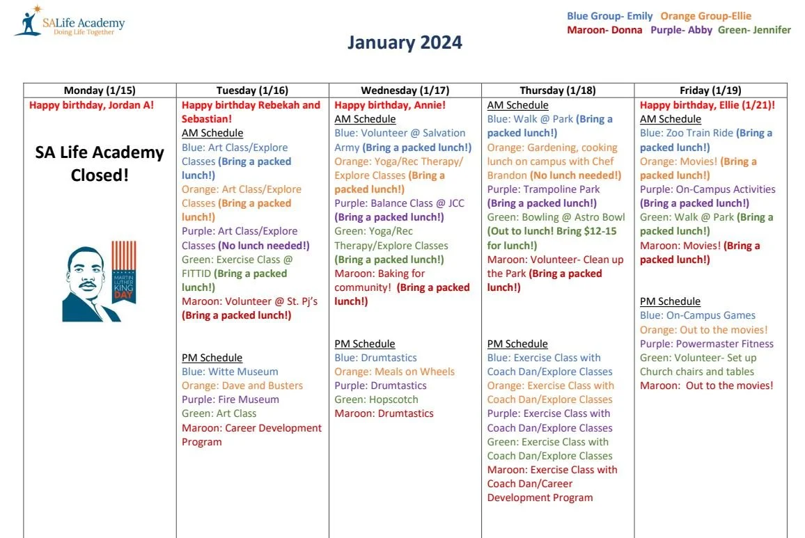 Monthly Calendar — SA Life Academy