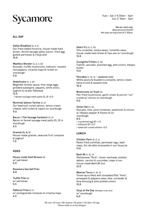 Menu — Sycamore