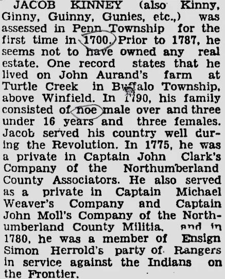 Jacob Kinney - Pennsylvania — John Laird Genealogy