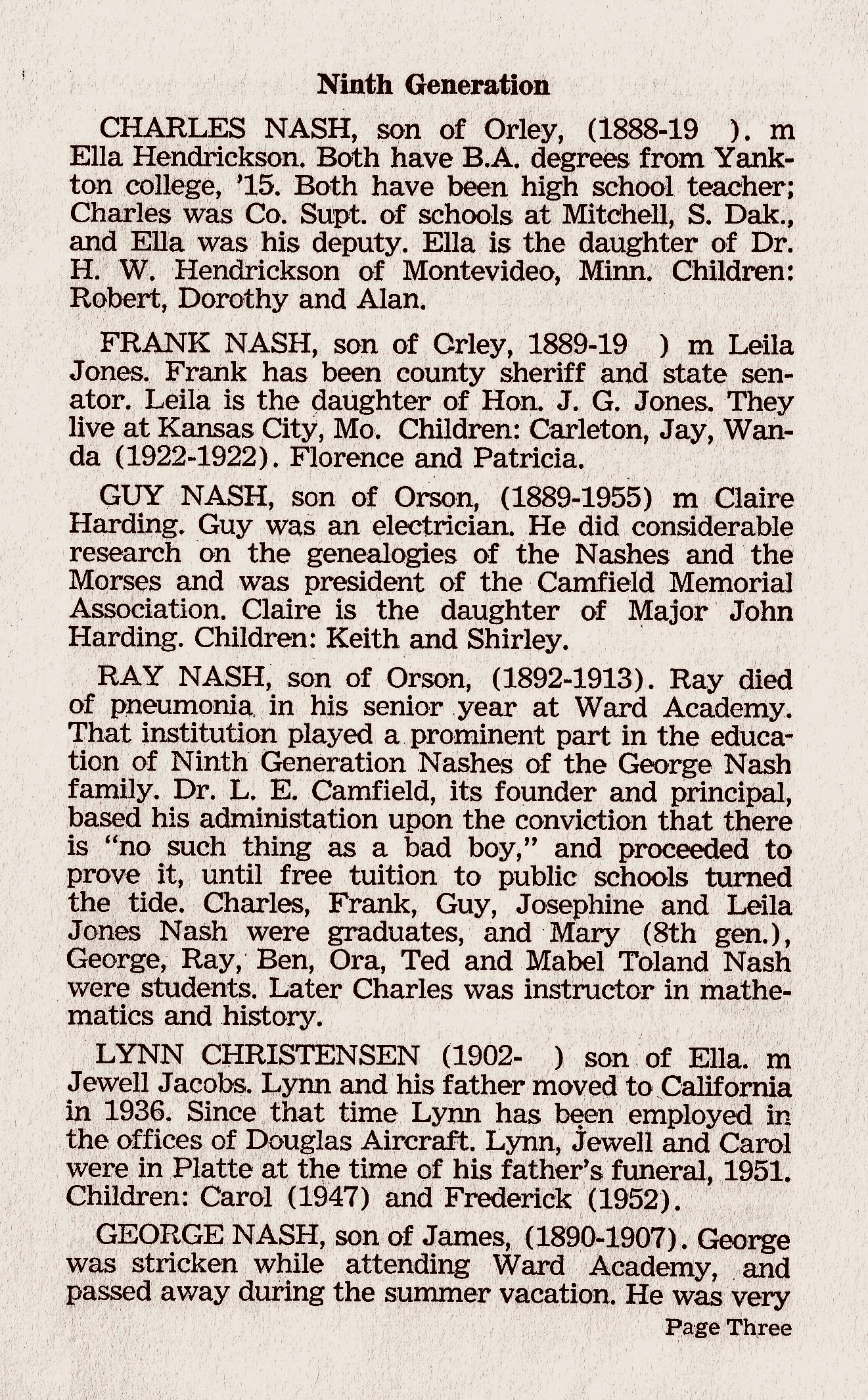 Charles A. Nash 1960 Nash Genealogy — John Laird Genealogy
