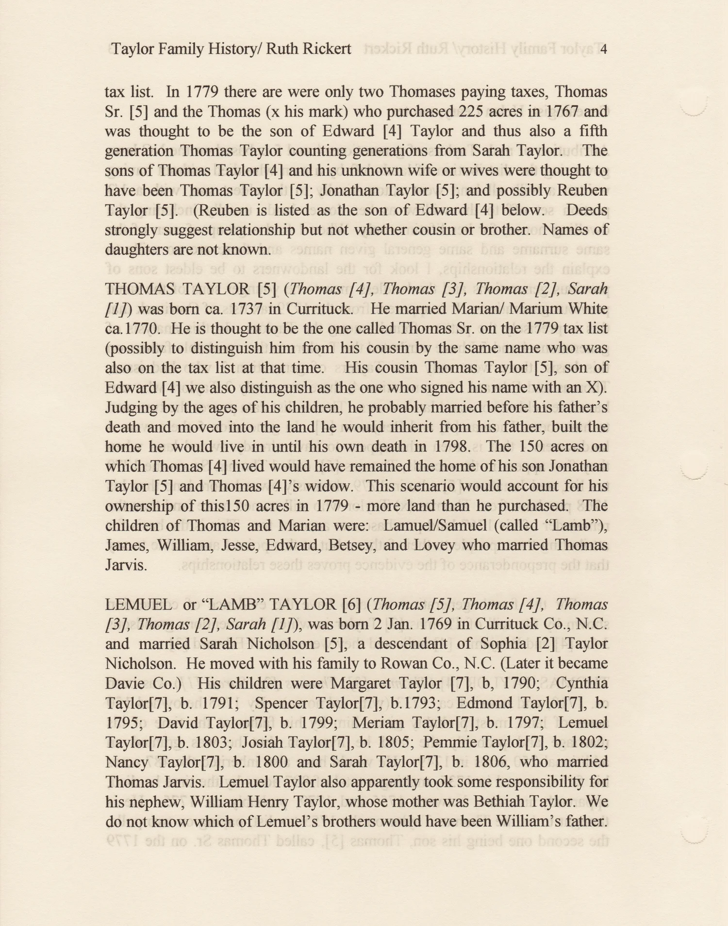 Currituck Taylor Book and Family Chart - Ruth Rickert — John Laird ...