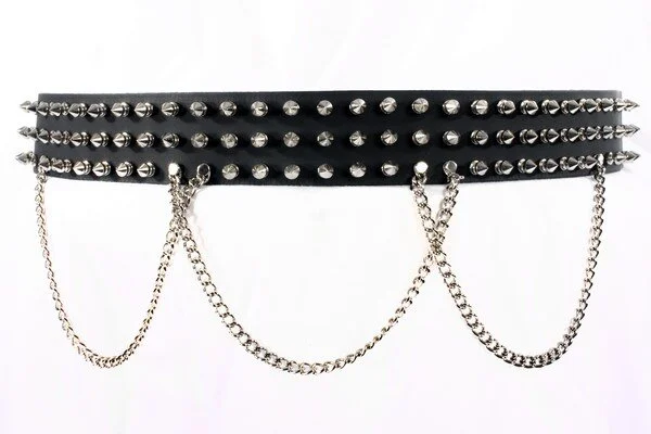 3 Row Spike Belt With Chains — LEATHER & STUDS