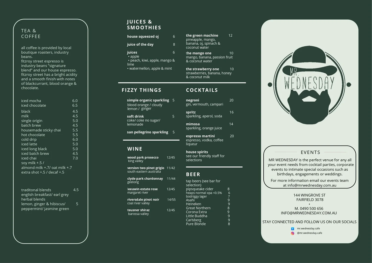Menu — Mr Wednesday Cafe