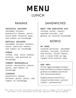 RC Menu — Restoration Coffee