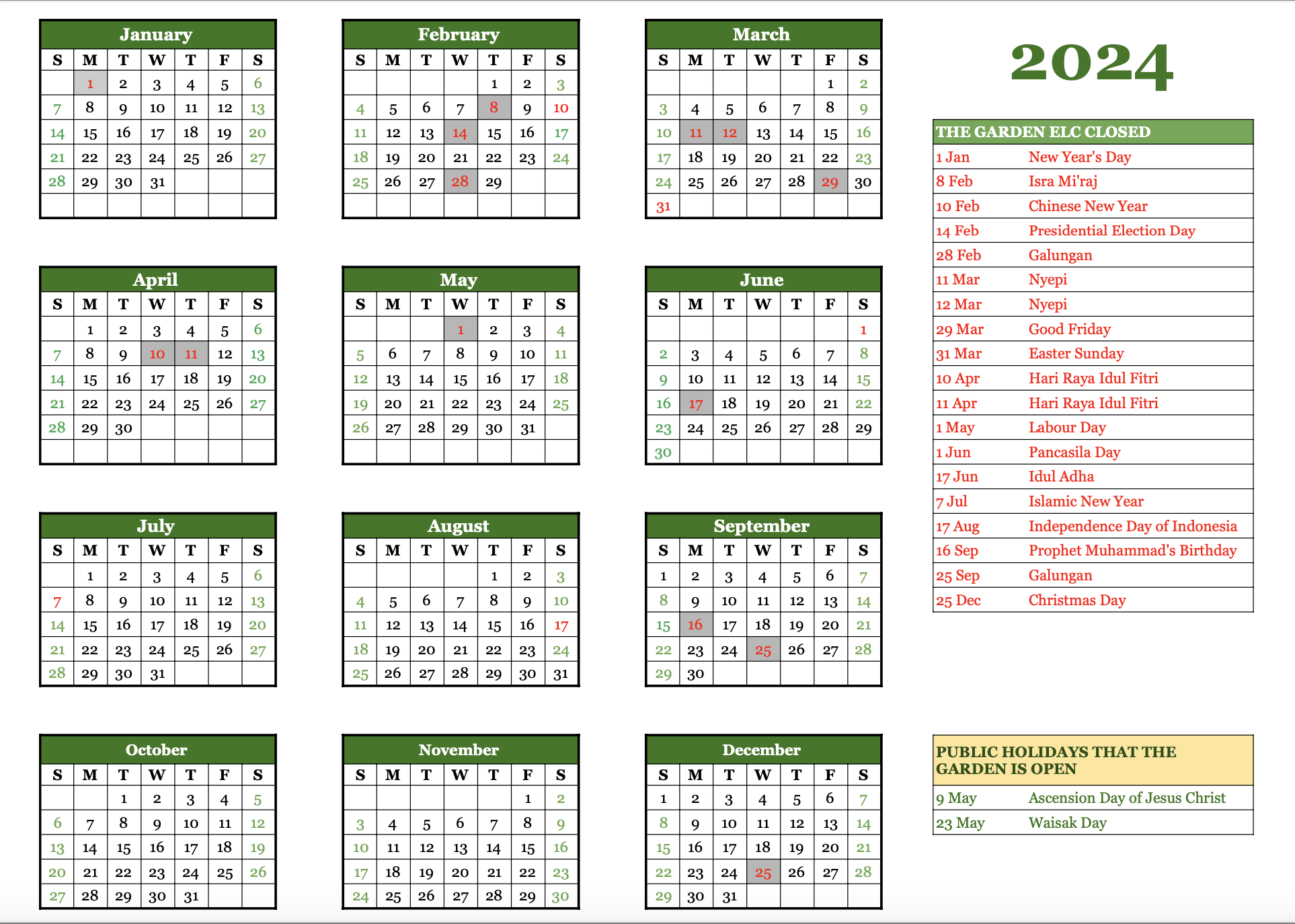 The Garden ELC | Our Timetable — The Garden Bali