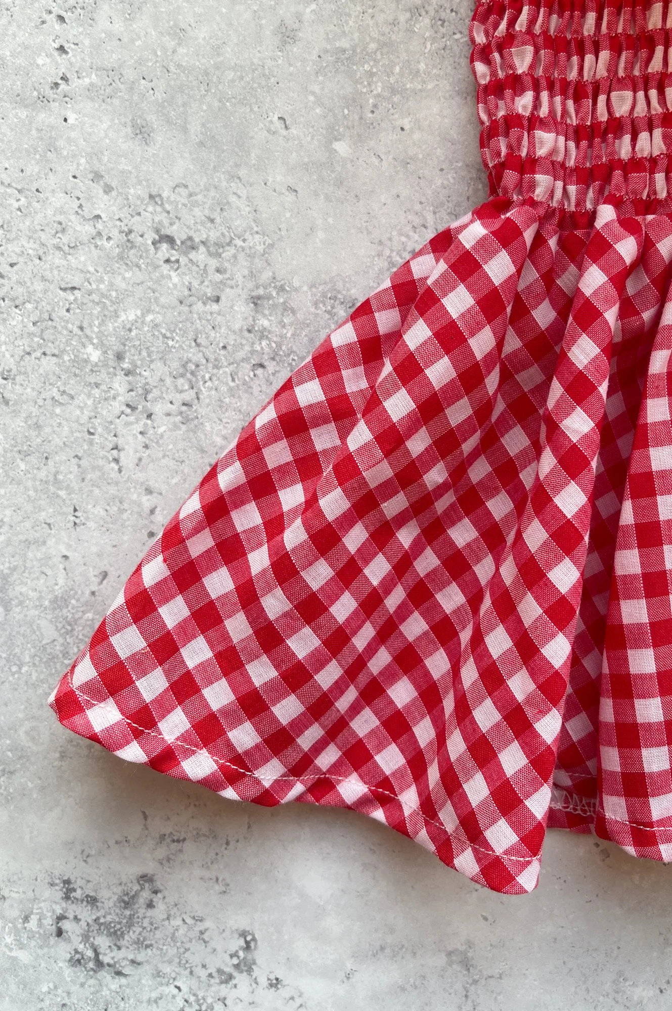 Red And White Gingham Shirred Mini Dress With Peplum Hem — Josie And Jean