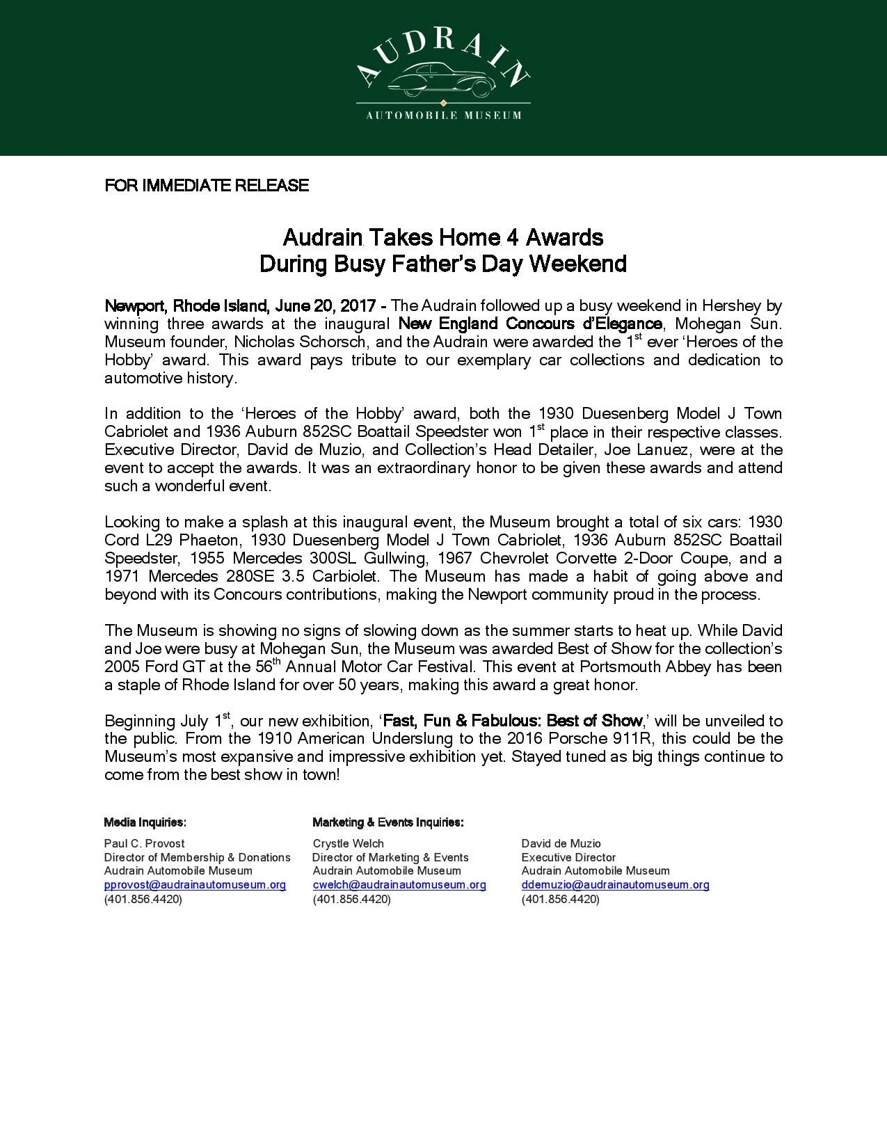 Audrain Takes Home 4 Awards During Busy Father's Day Weekend — Audrain ...