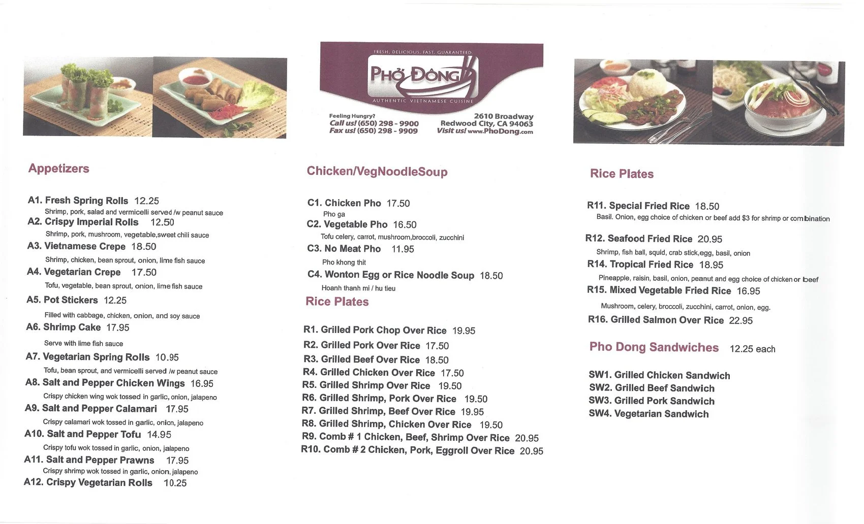 Menu — Pho Dong