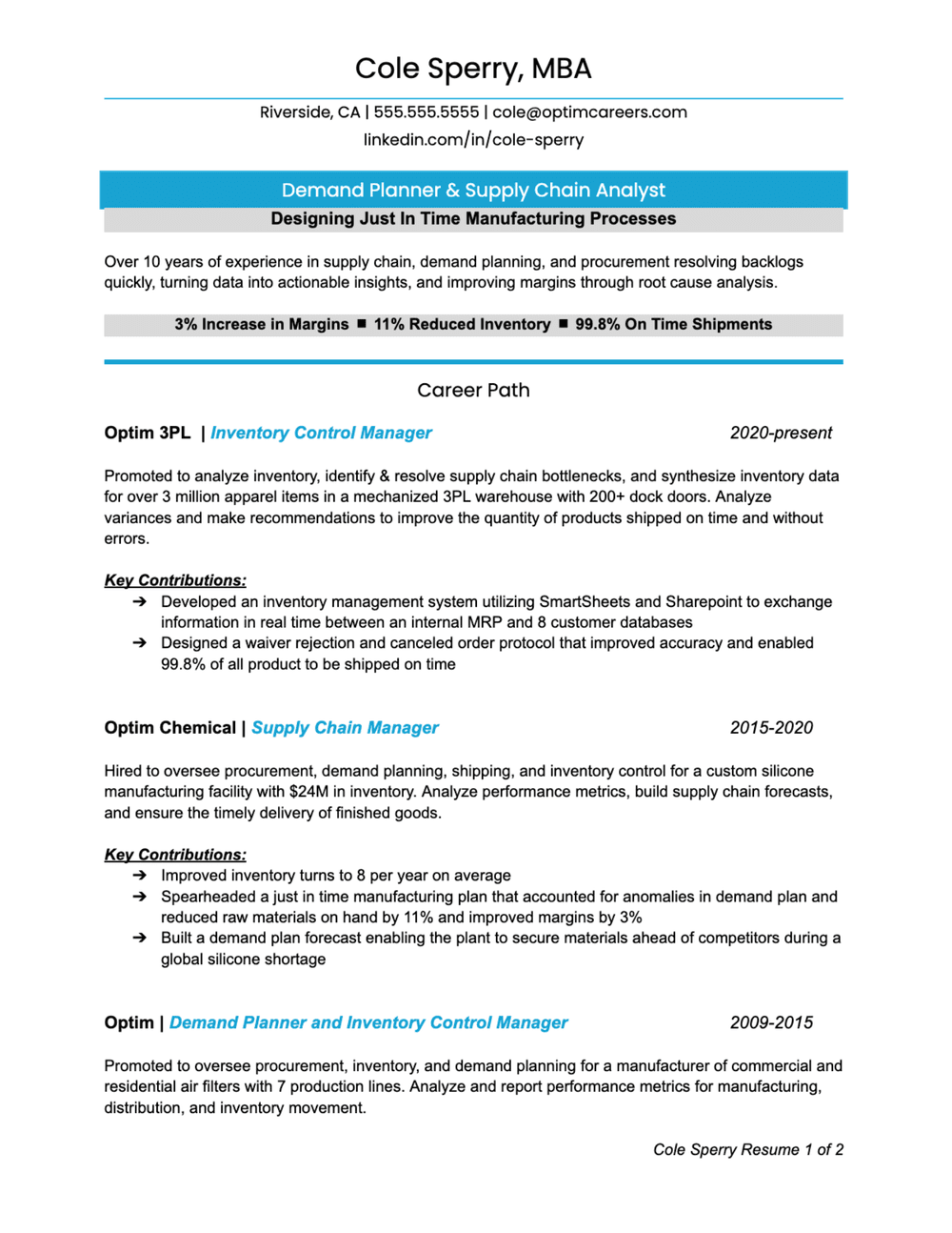 Supply Chain Resume Examples — Optim Careers