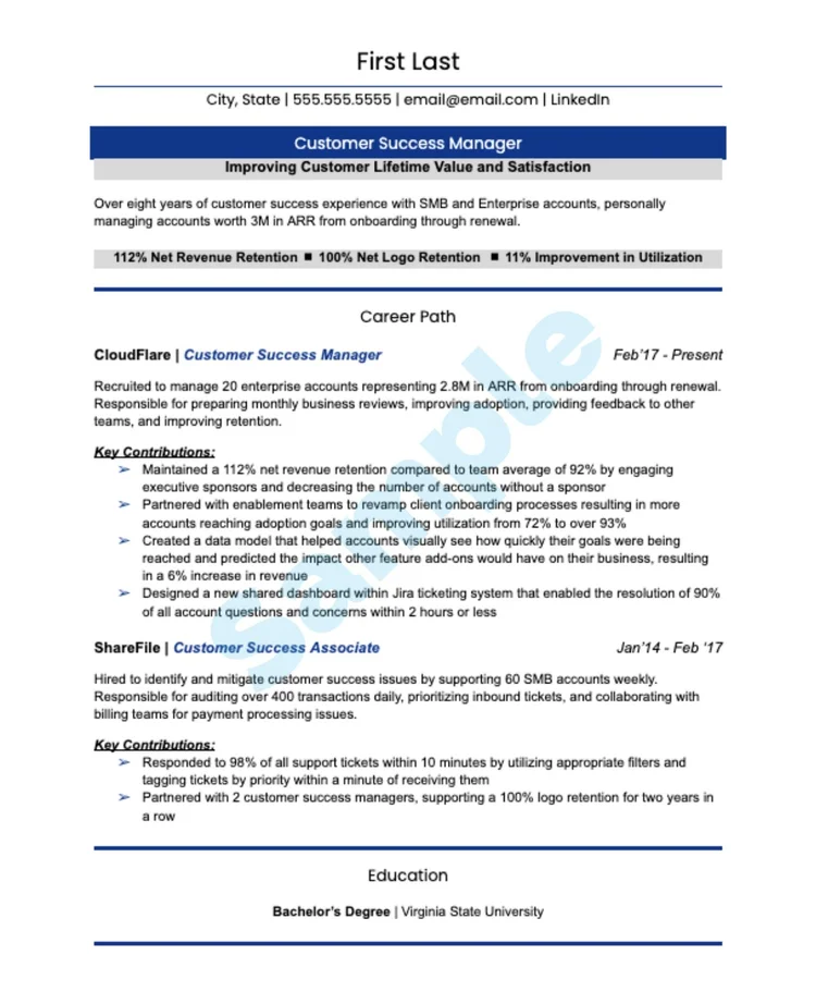 Customer Success Manager Resume [With Examples From Successful Resumes ...