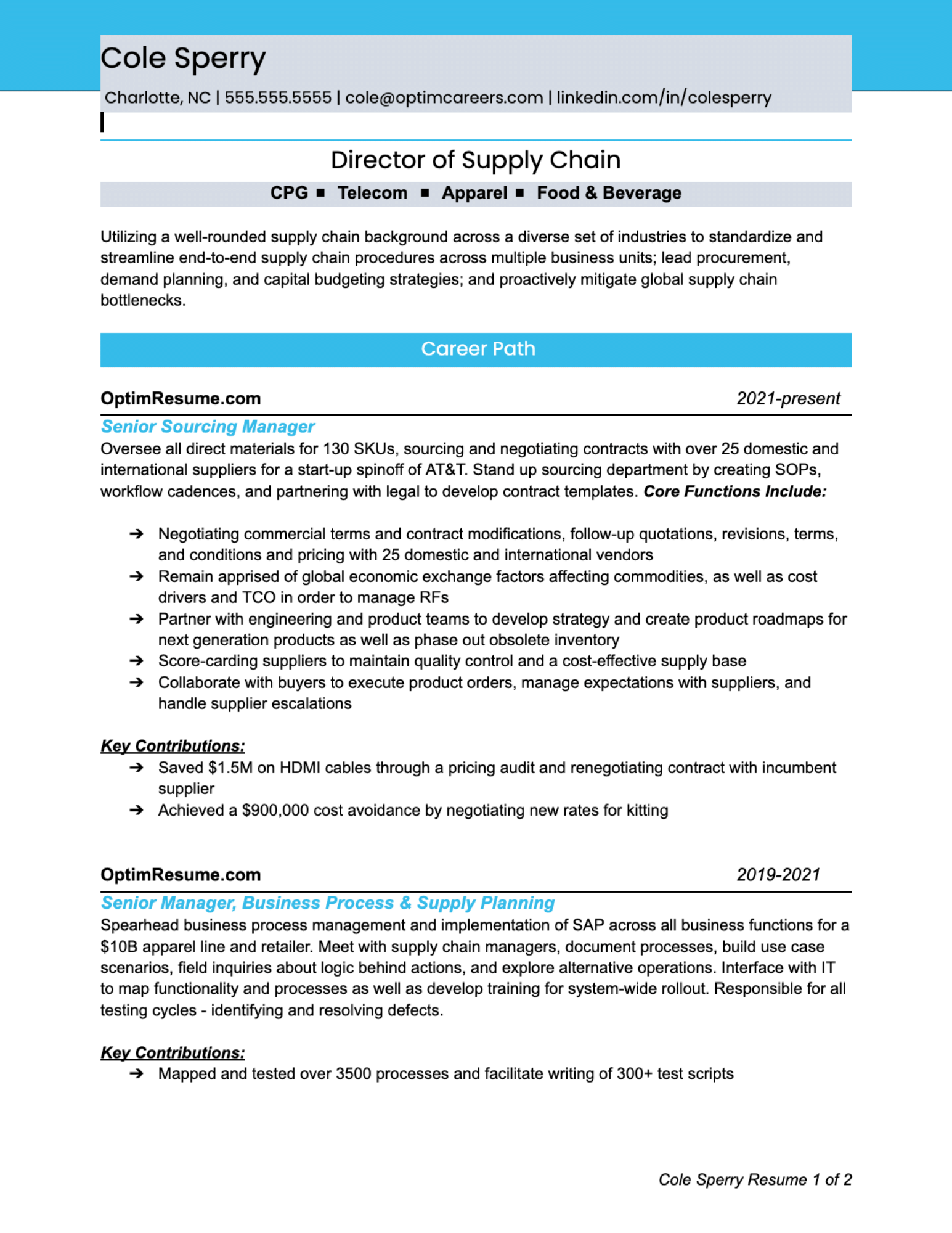 Supply Chain Resume Examples — Optim Careers
