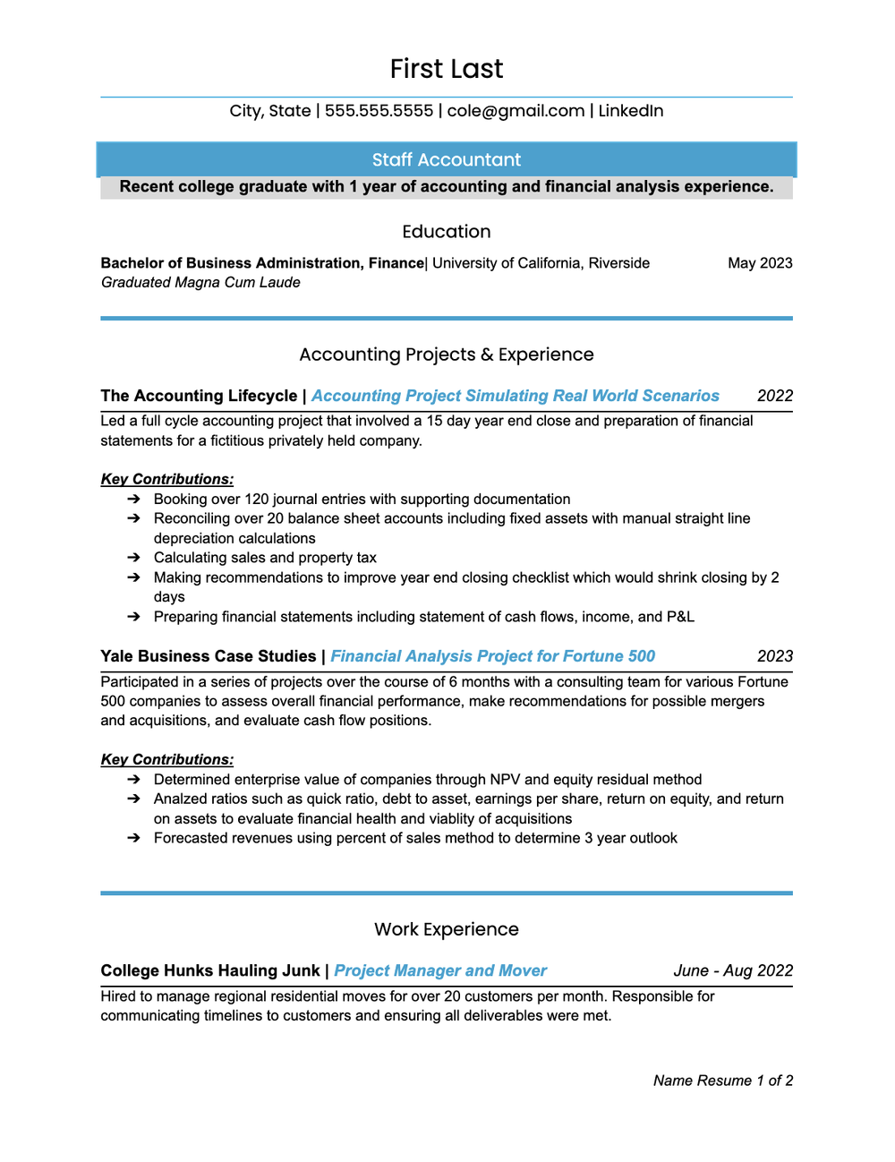 Staff Accountant Resume [With Examples] — Optim Careers