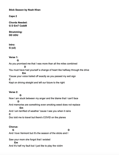 Noah Kahan Stick Season Guitar Tutorial Beginner EASY CHORDS // Nena ...