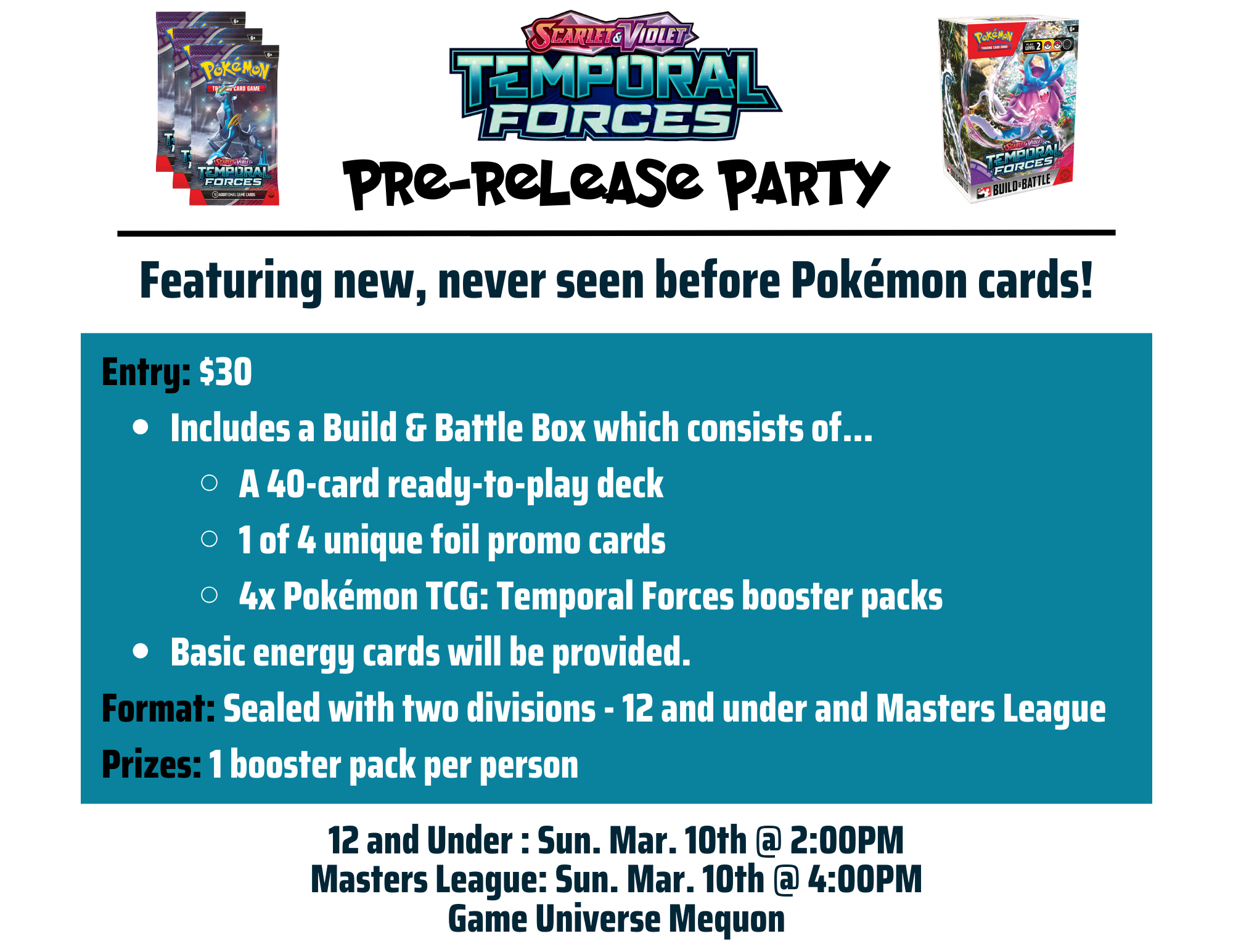 Pokémon TCG: Temporal Forces Pre-Release Party @ Mequon — Game Universe