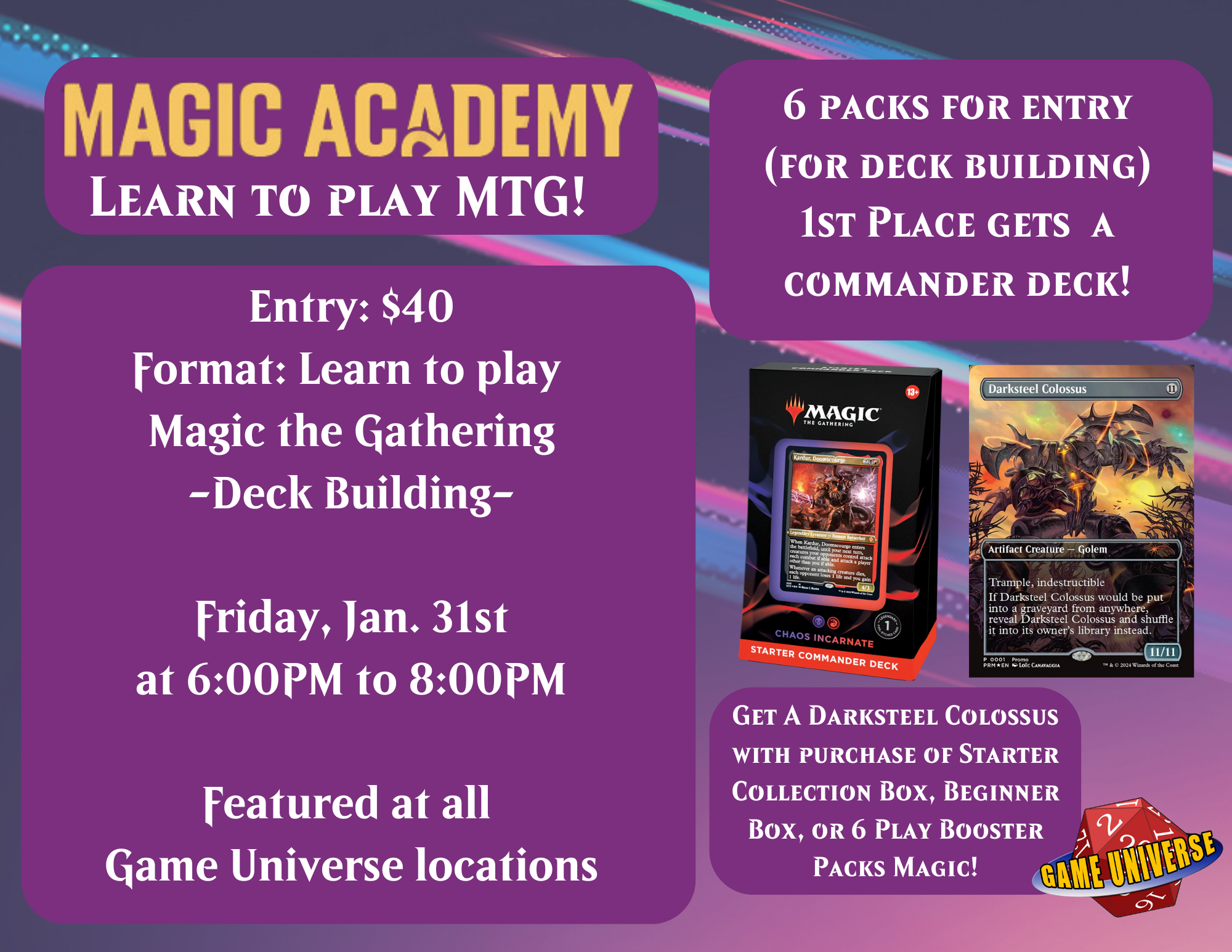 Game Universe is looking for New Students to learn how to play with ...