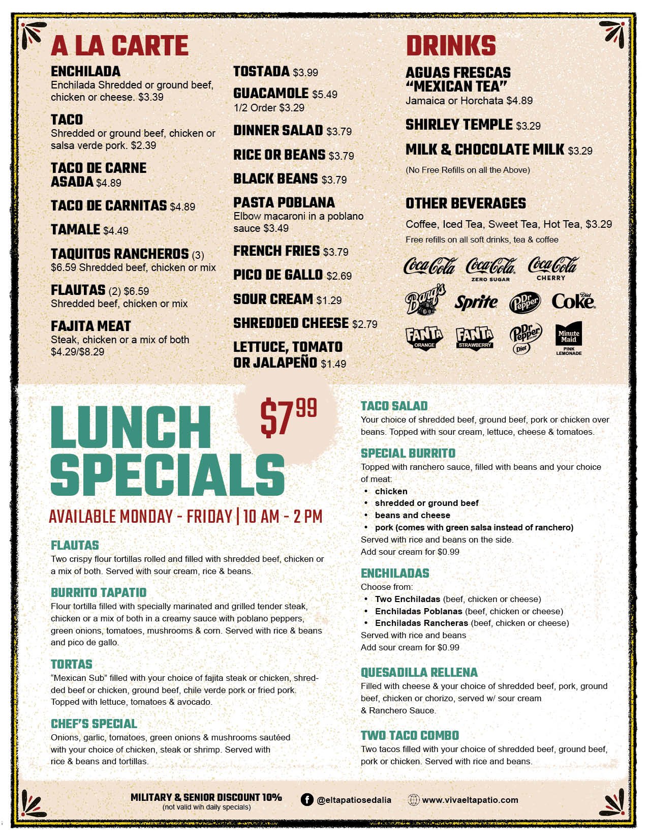 Menu — El Tapatio