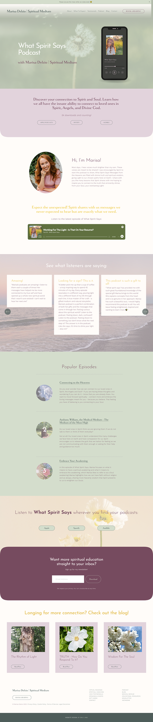 Portfolio: Custom website project for a spiritual medium —By Emily Jane
