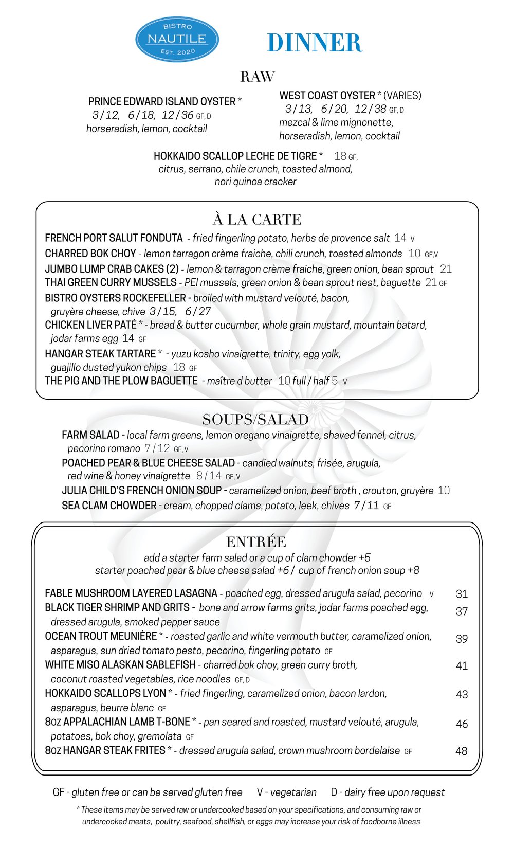 Dinner — Bistro Nautile