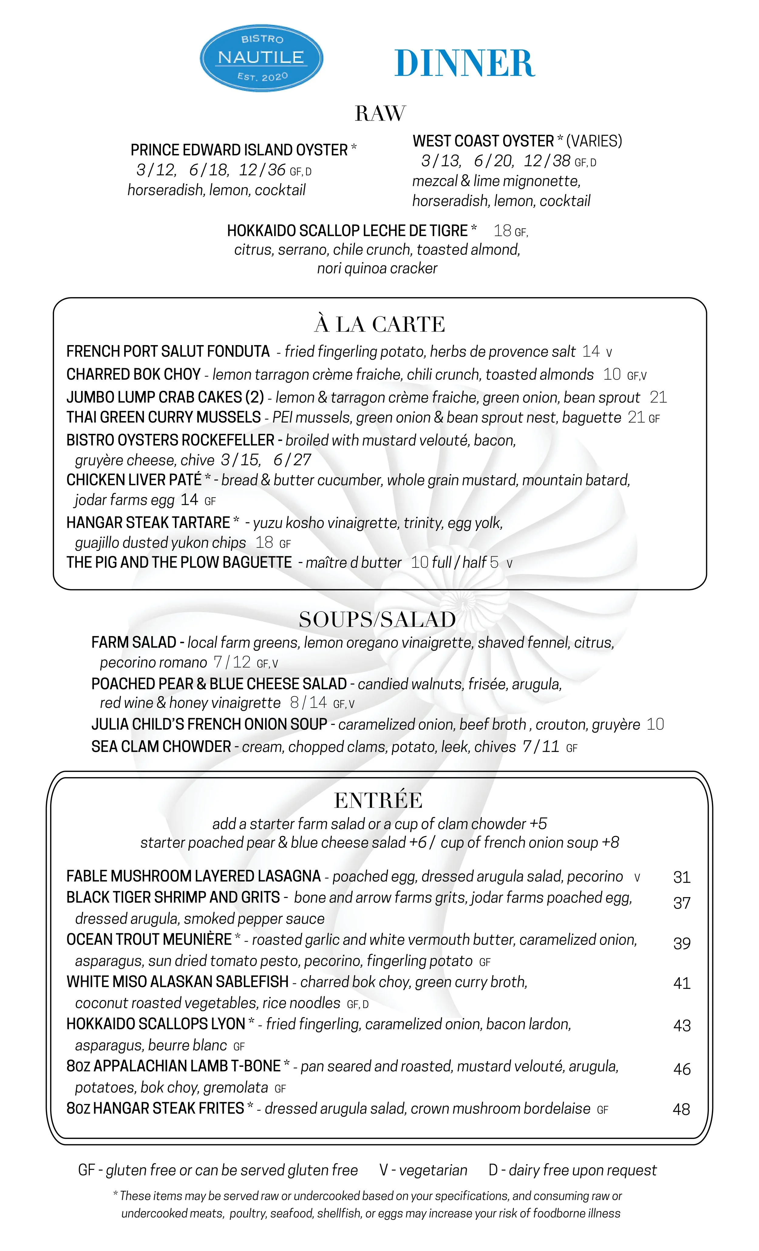 Dinner — Bistro Nautile