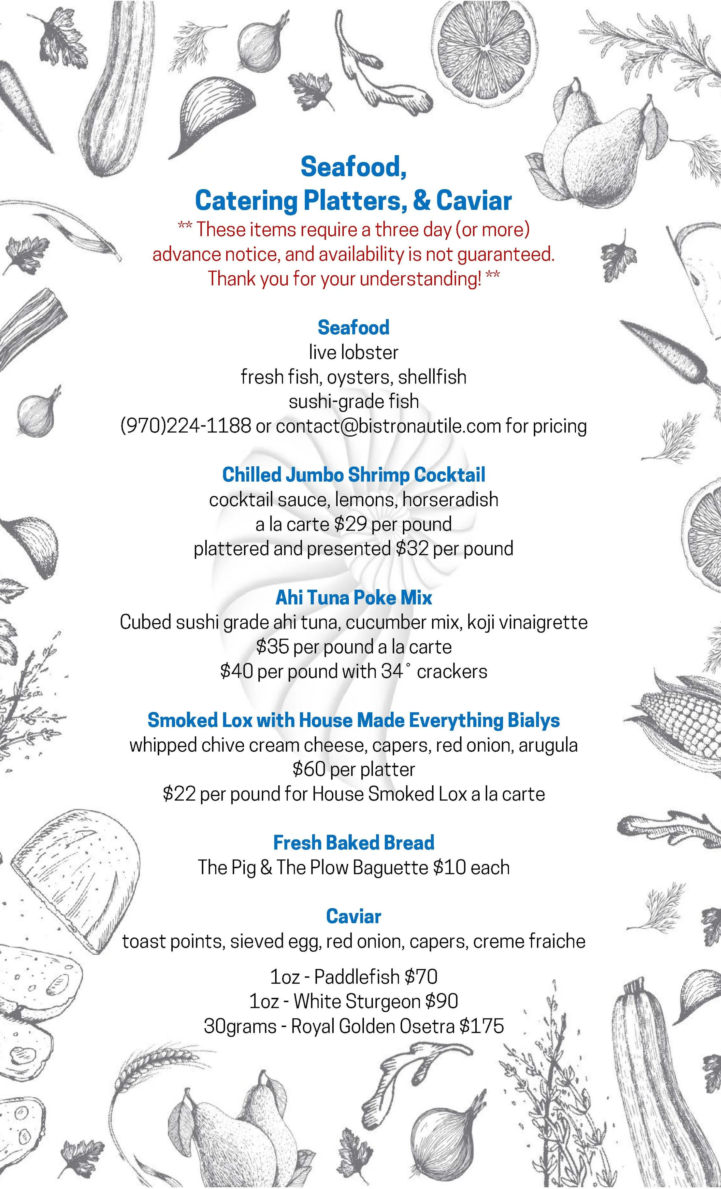 Seafood, Catering Platters, & Caviar — Bistro Nautile