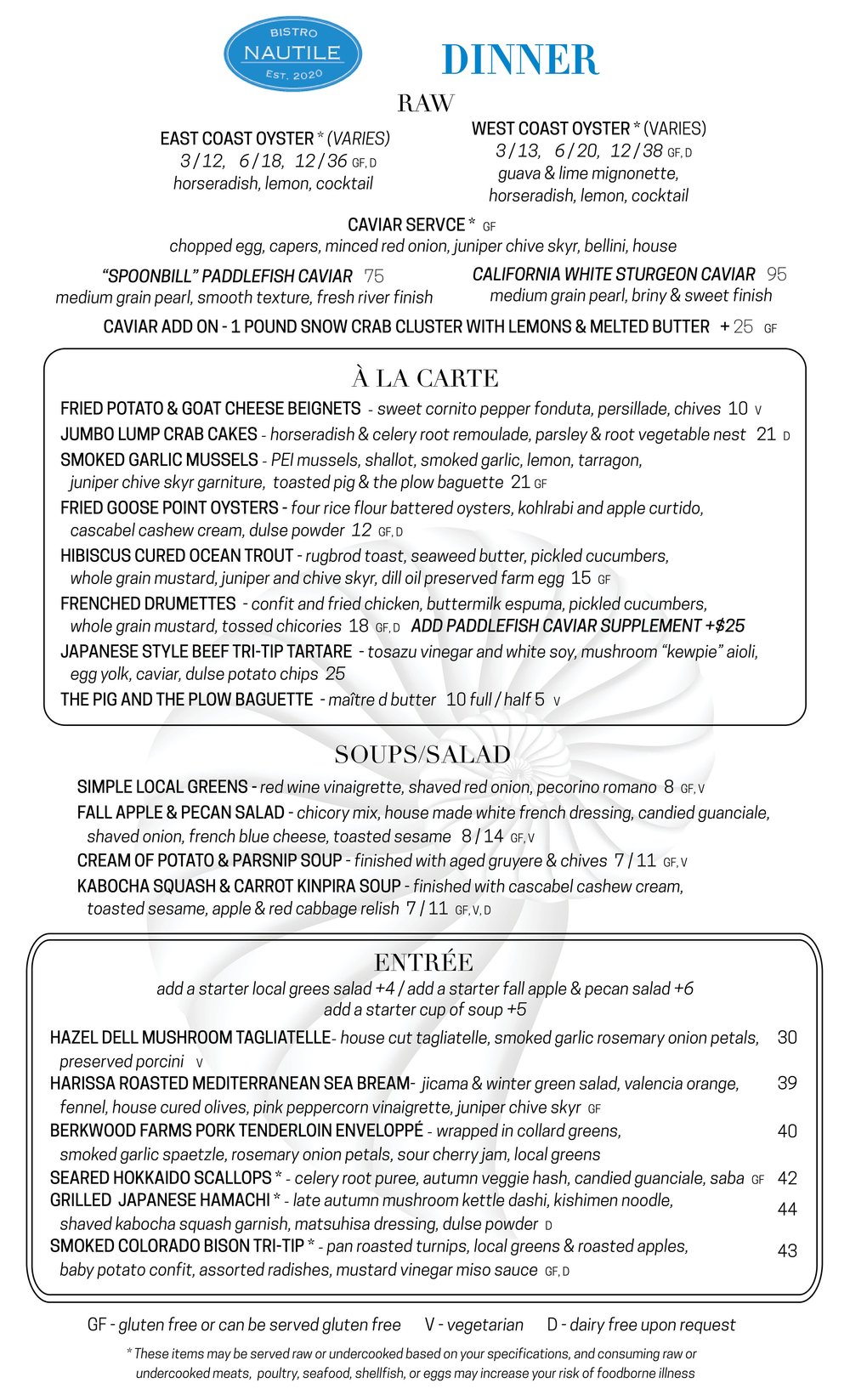 Dinner — Bistro Nautile