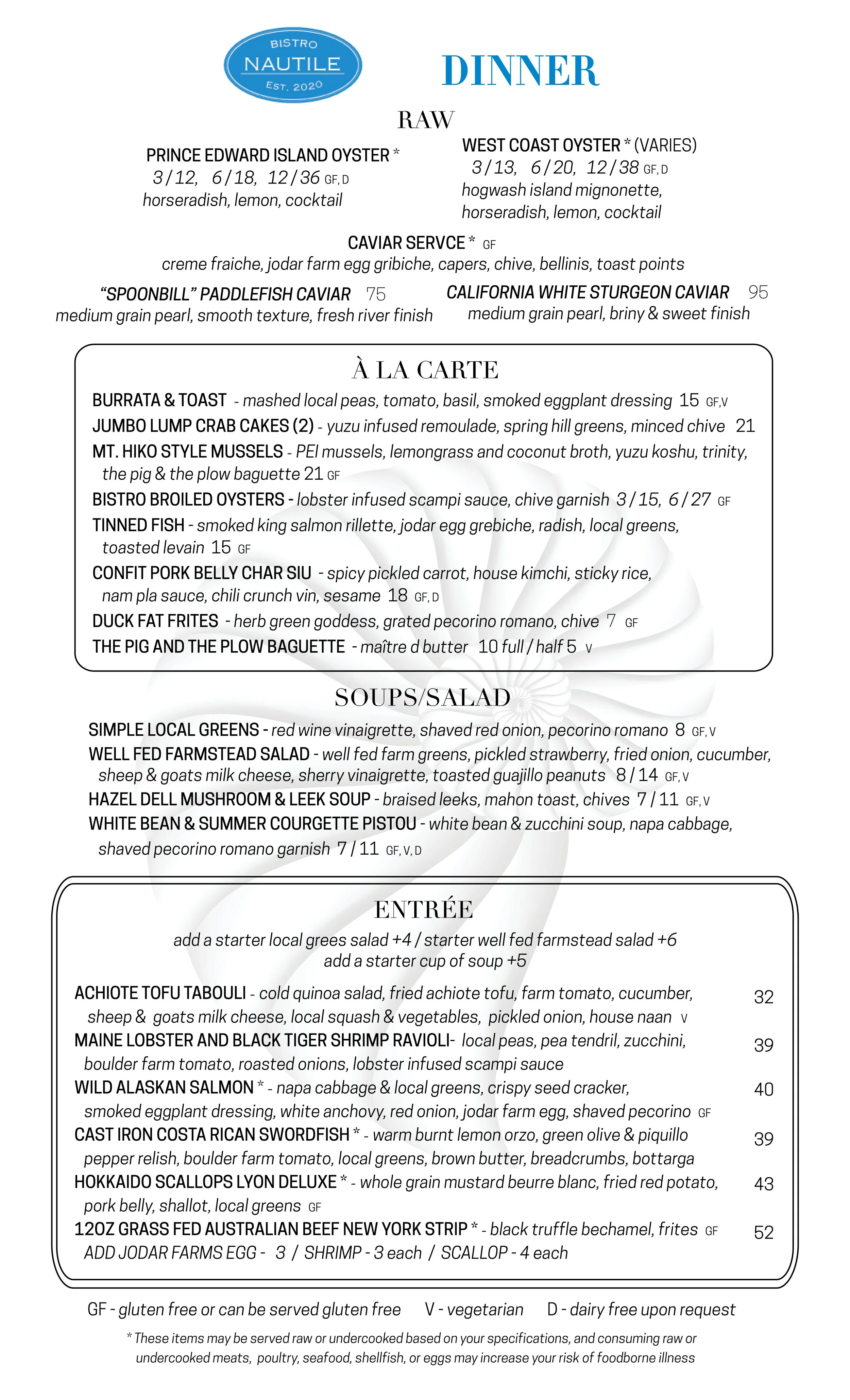 Dinner — Bistro Nautile