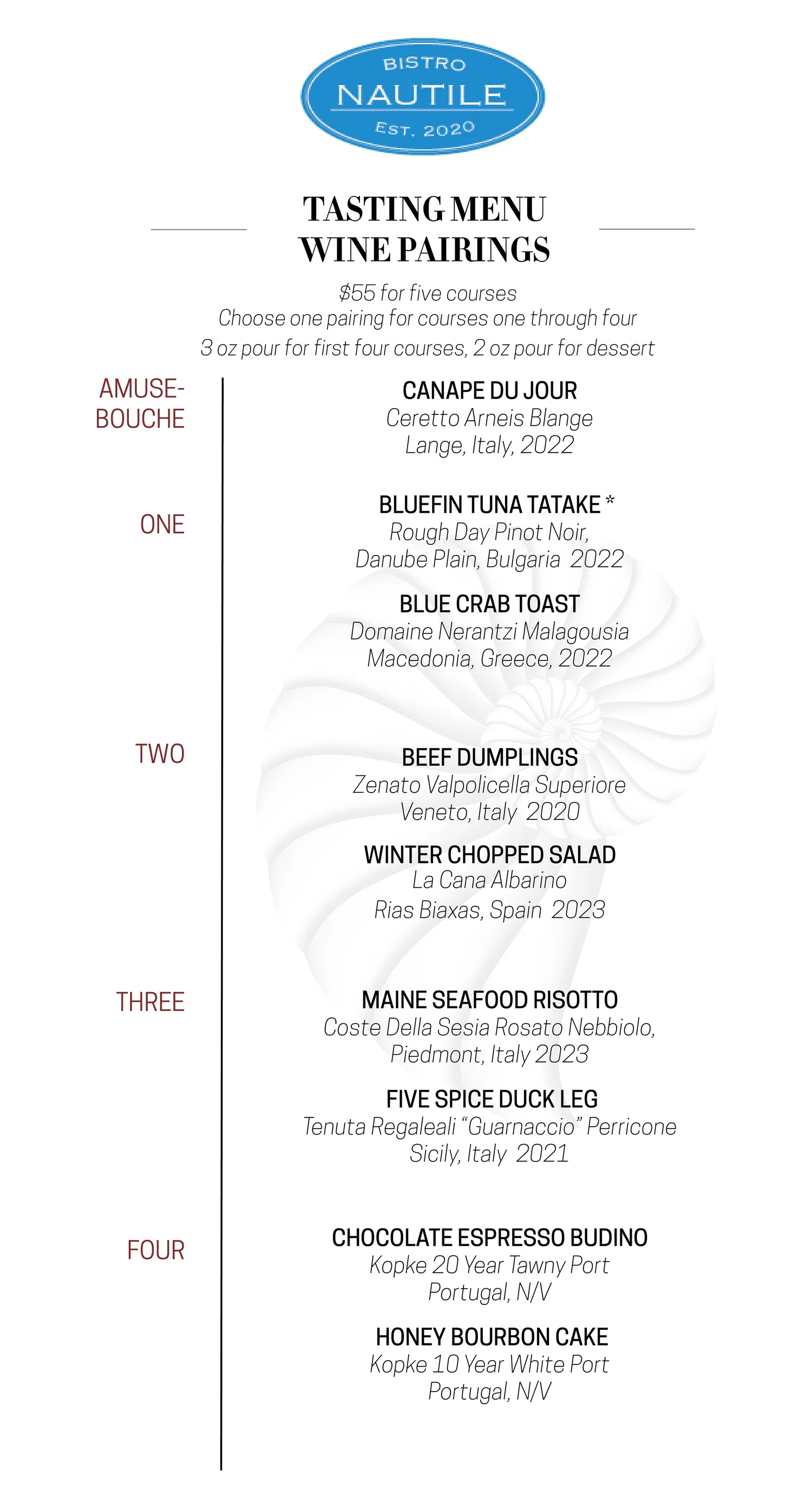 Nautile Tasting Menu — Bistro Nautile