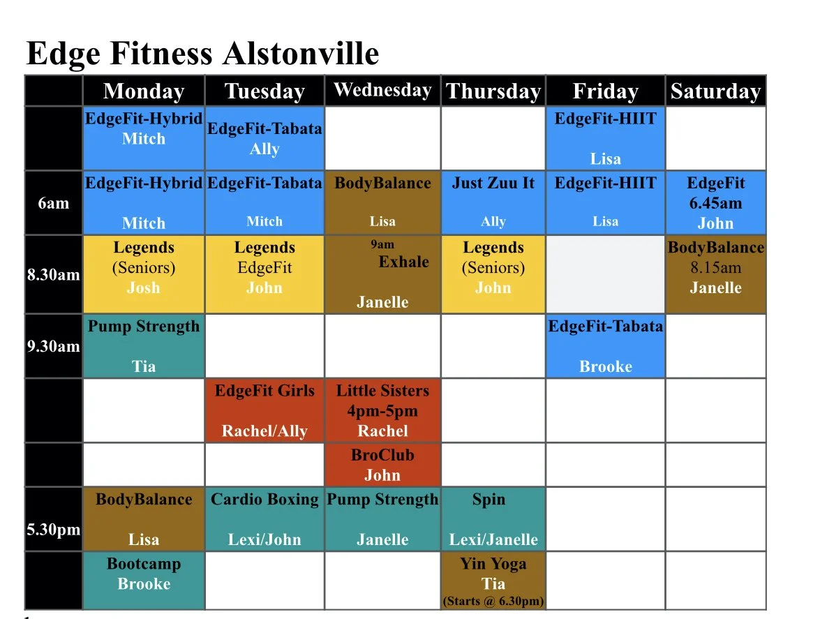 Class Timetable — Edge Fitness Alstonville