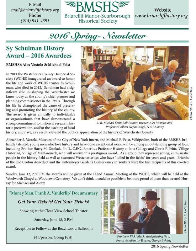 Newsletters — Briarcliff Manor-Scarborough Historical Society