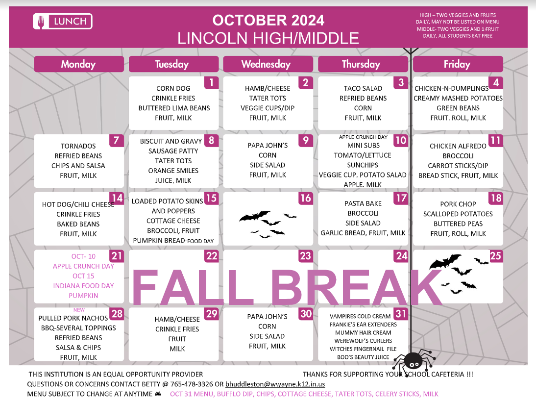 Lunch Menu — Lincoln Middle/High School - Western Wayne County Schools