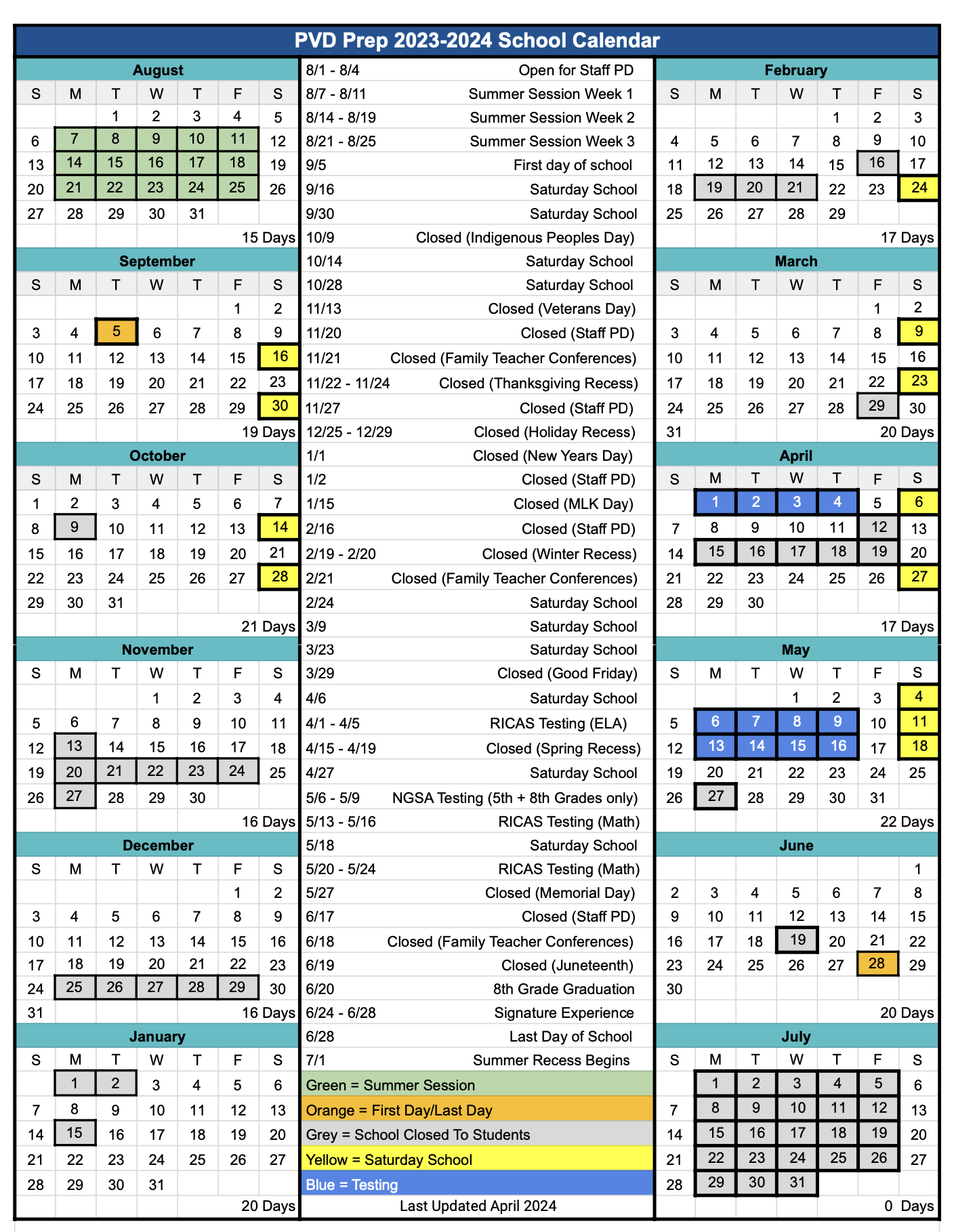 calendar — PVD Prep