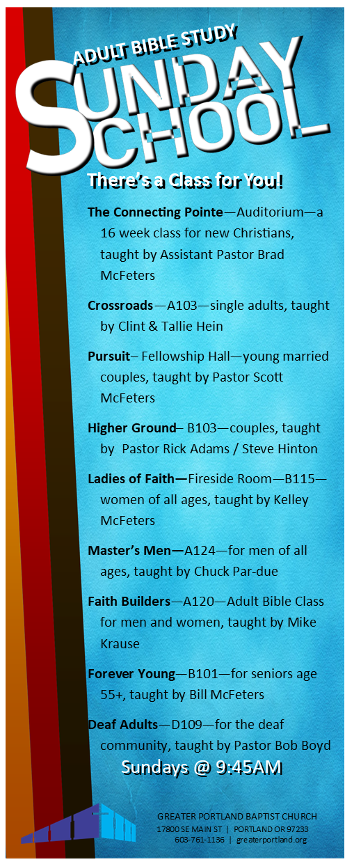 SUNDAY SCHOOL RESUMES NOVEMBER 7 — Greater Portland Baptist Church ...