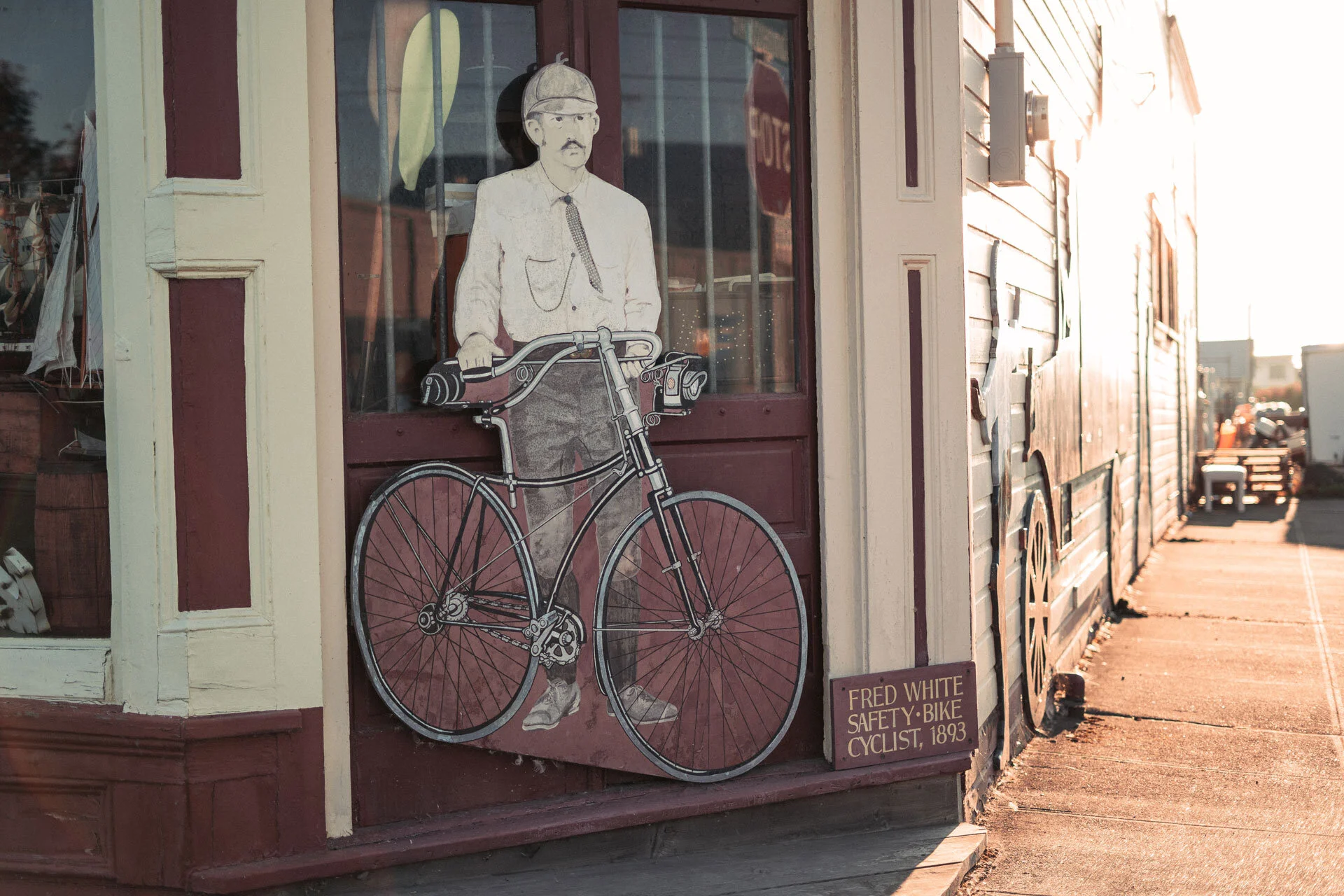 Fred White and his first safety bike, 1893. (1st mural, 1984.) — Bill ...