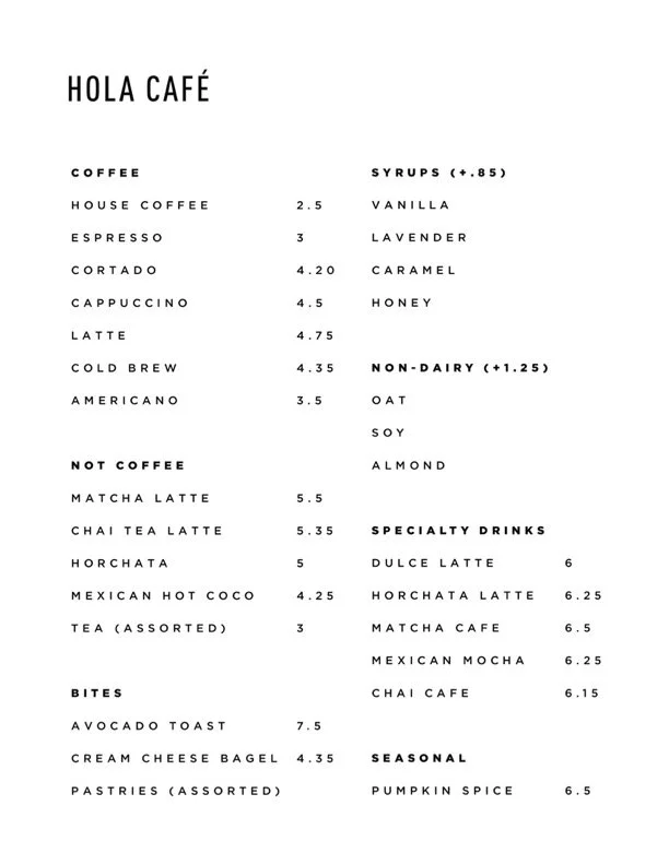 Menu — Hola Café