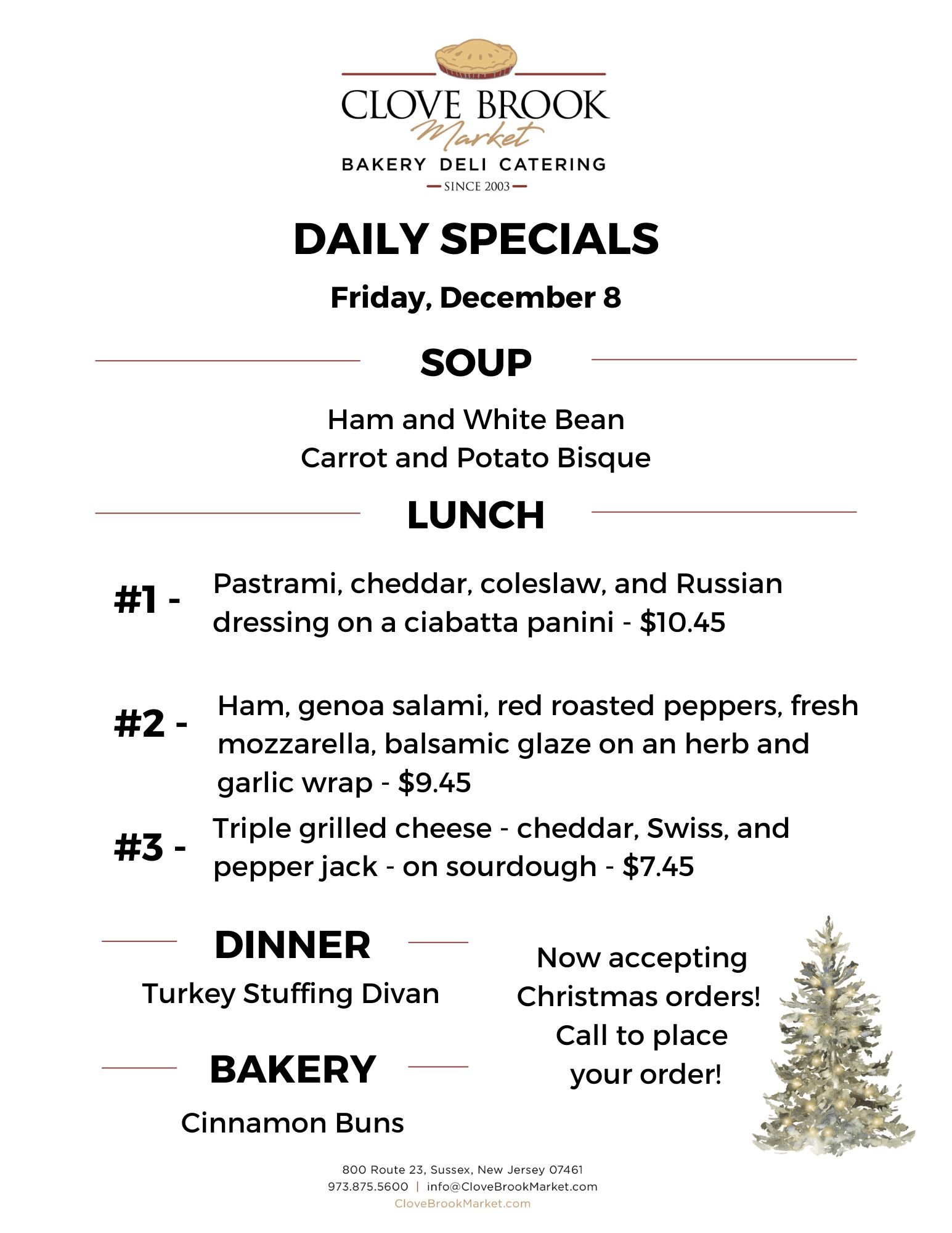 Daily Lunch Specials — Clove Brook Market