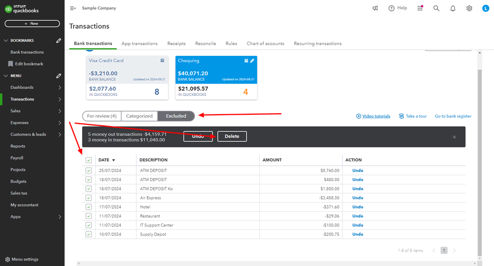QBO Tech Tip - Exclude and Delete Bank Feed Transactions — Calmwaters ...
