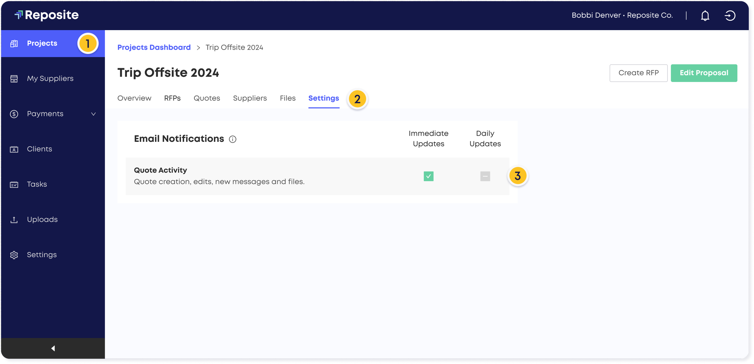 Planner Email Notification Settings | Reposite