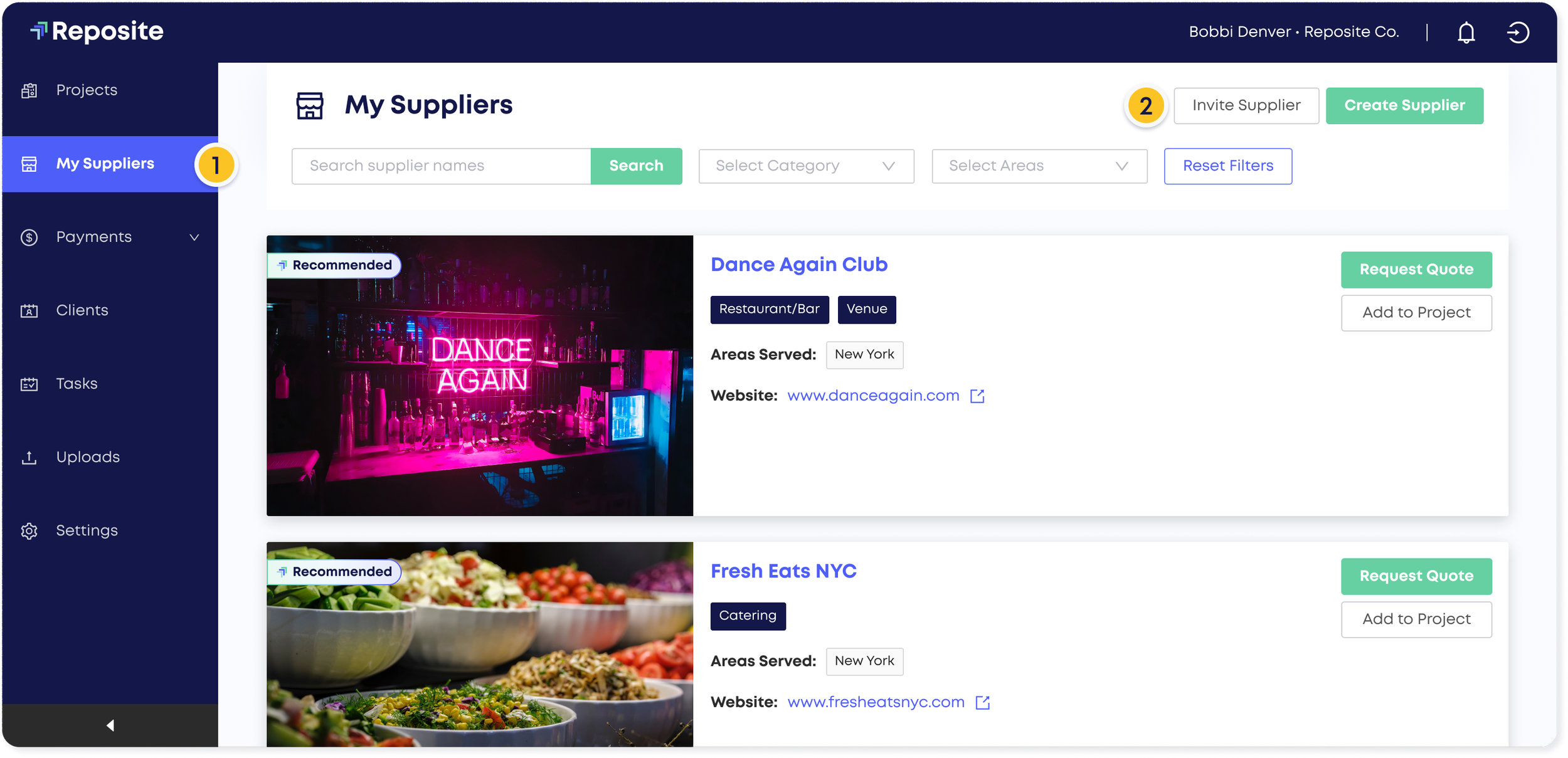 Inviting and Creating Suppliers | Reposite