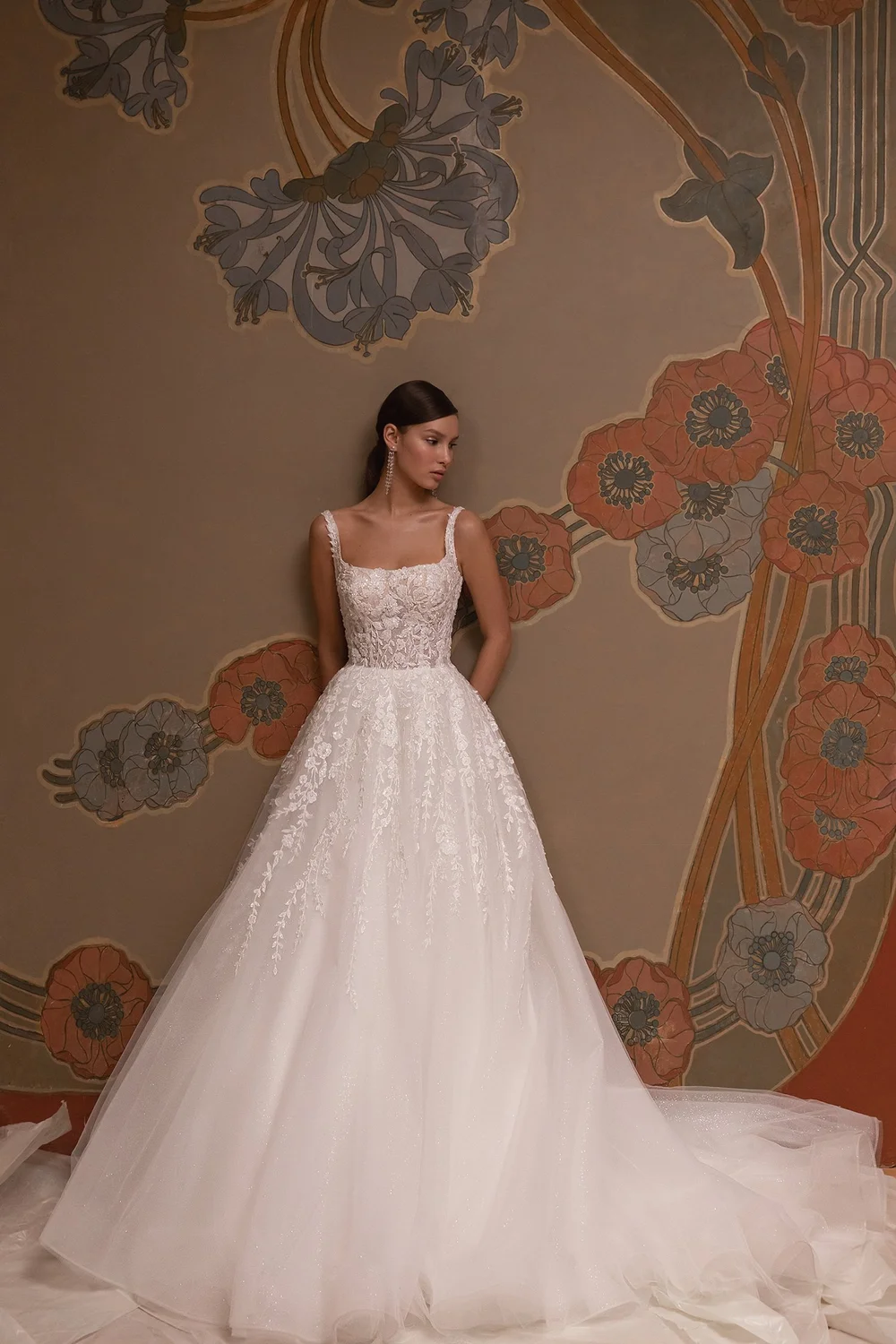 Romantic A-Line Mikado Wedding Dress with Off-Shoulder Flower Details ...