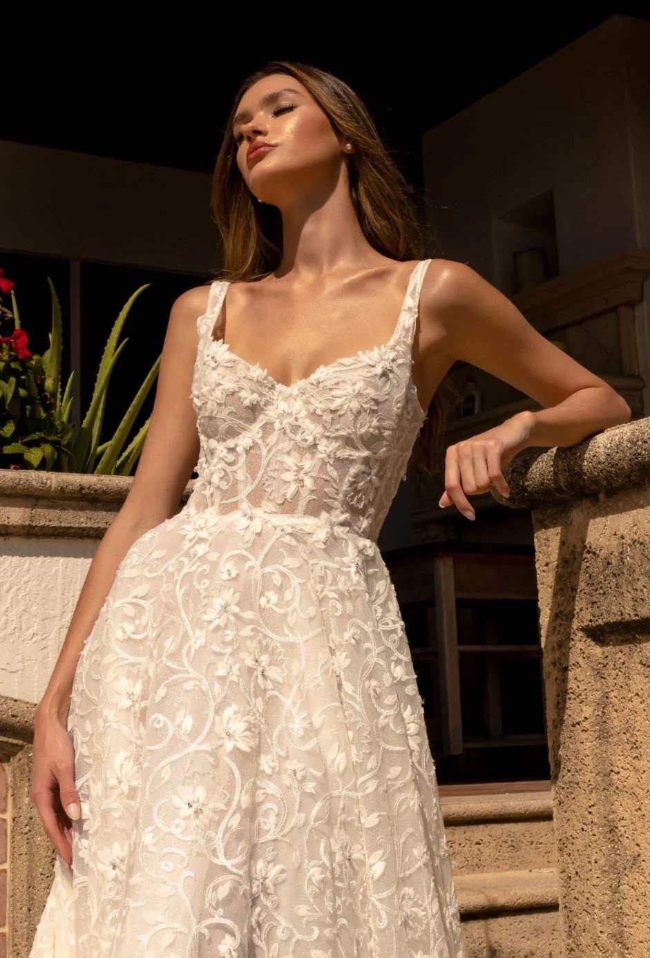 Stunning A-Line Gown with Square Neckline | Sparkling Lace Bridal Dress — Liza Ray New York