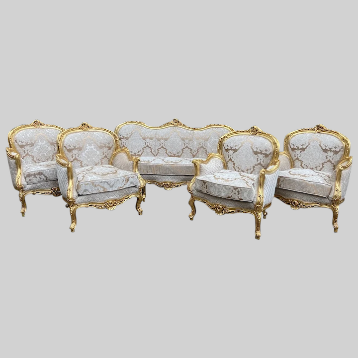 French Louis XVI Hand Carved Solid Wooden Living Room Set (Sofa With 2 ...