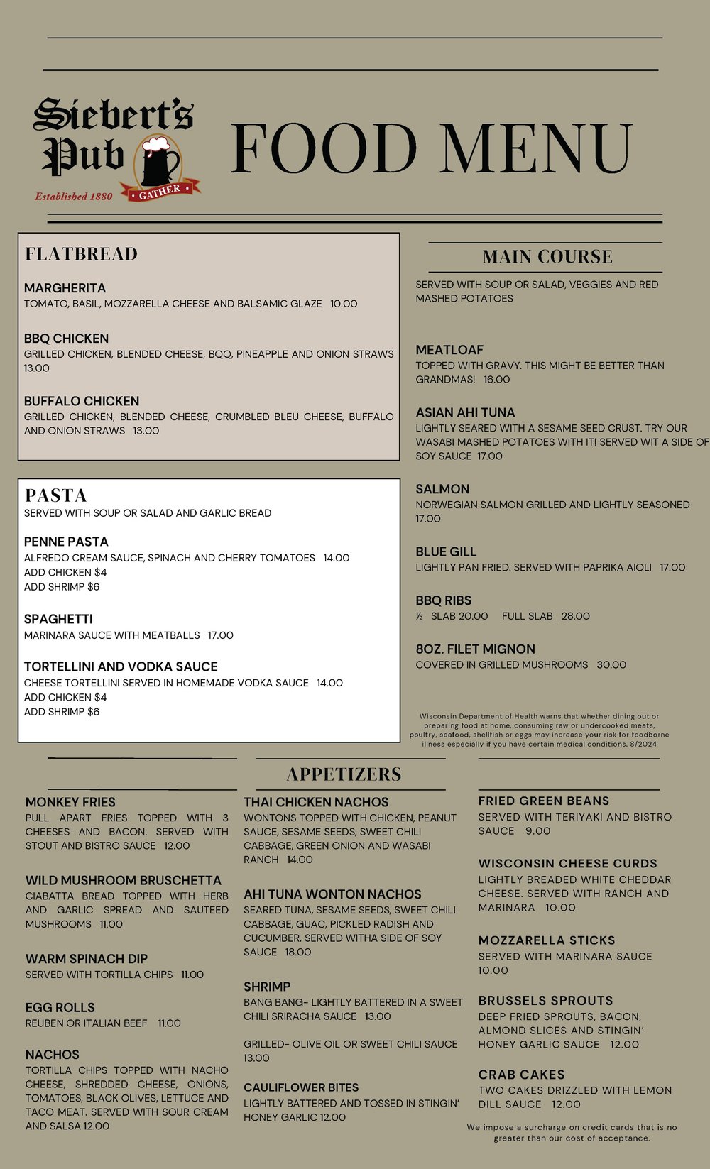 Menu — Siebert's Pub of Salem