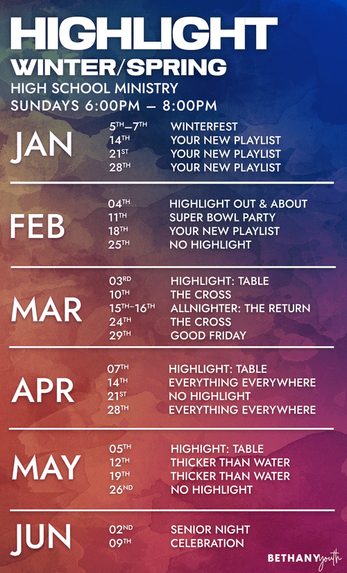 Highlight Calendar — Bethany Covenant Church