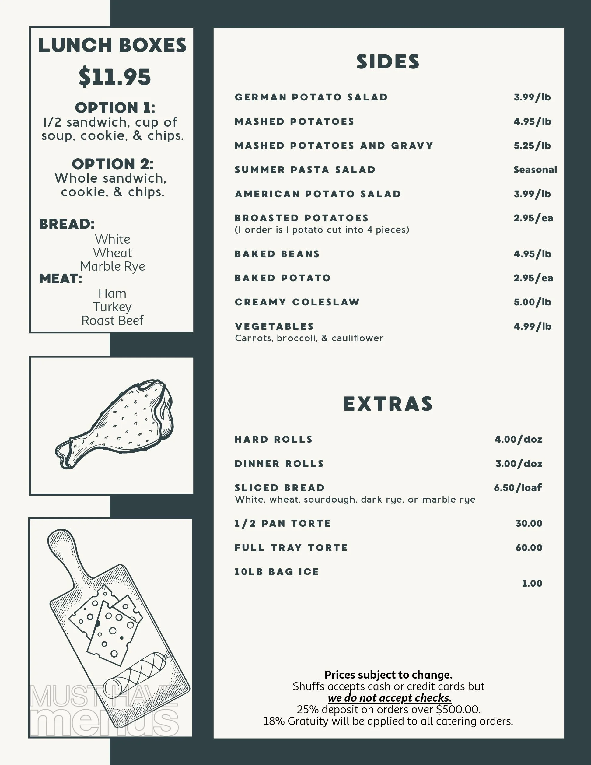 Menu — Shuffs Last Resort